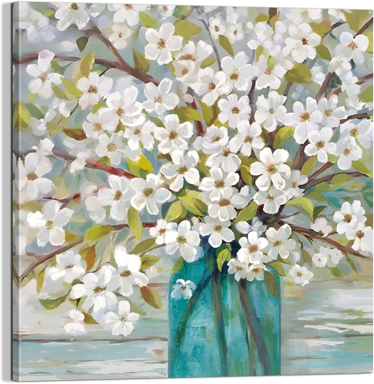 Aaheei Spring White Flowers Wall Art Rustic Wall Decor Canvas Picture ...