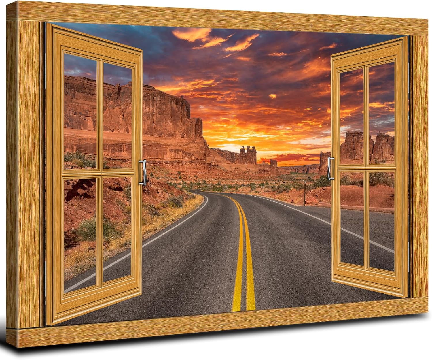 Aaheei Sunset Desert Scene Wall Art for Fake Windows Farmhouse Wall ...