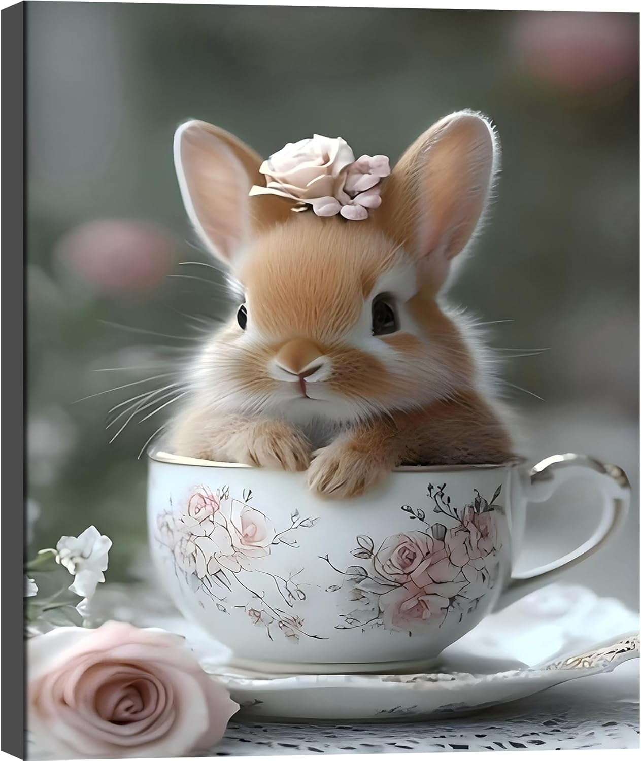Aaheei Teacup Bunny Canvas Wall Art, Lovely Brown Rabbit Easter Poster ...