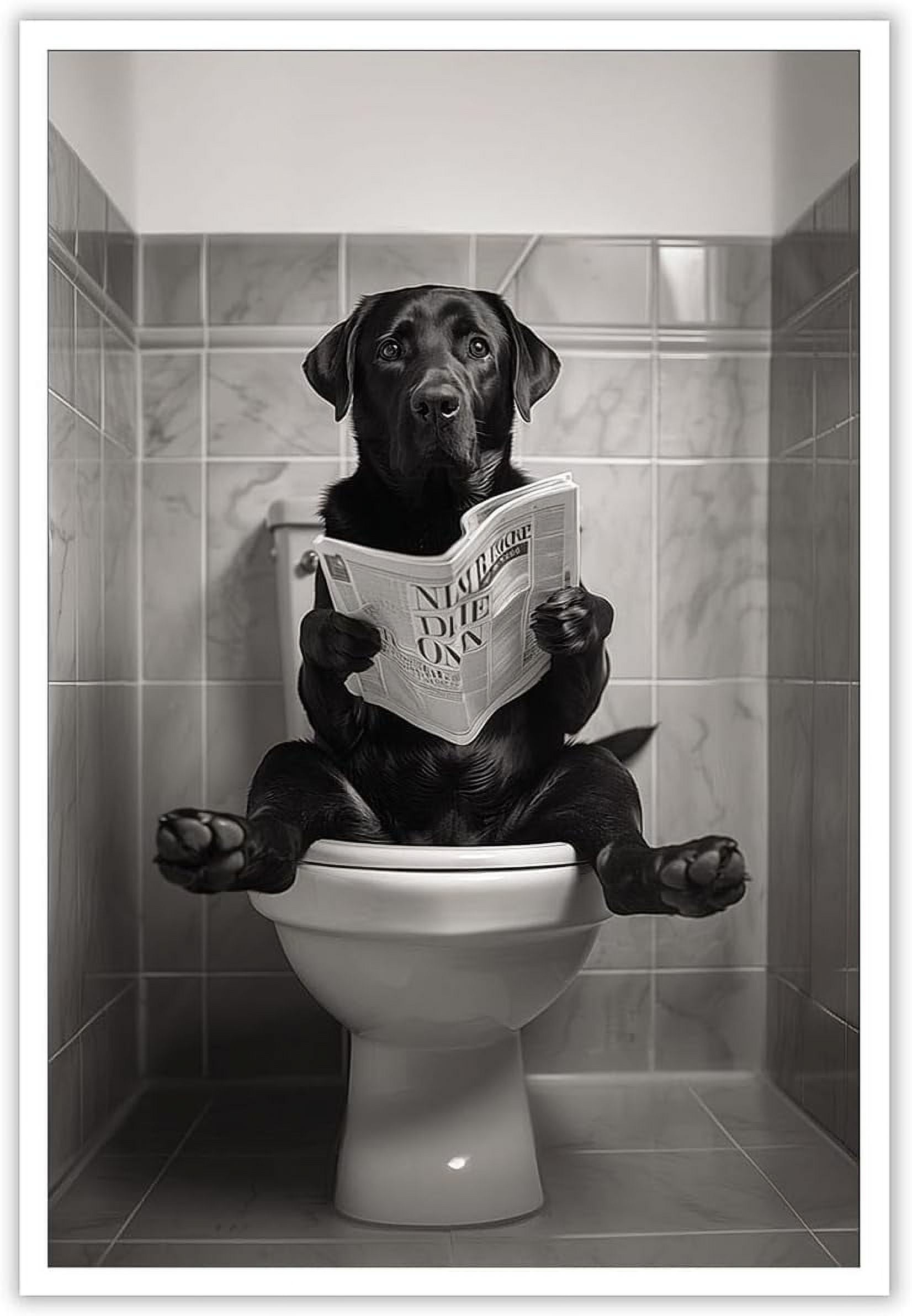 Aaheei Vintage Black Labrador Retriever Reading On Toilet Newspaper ...