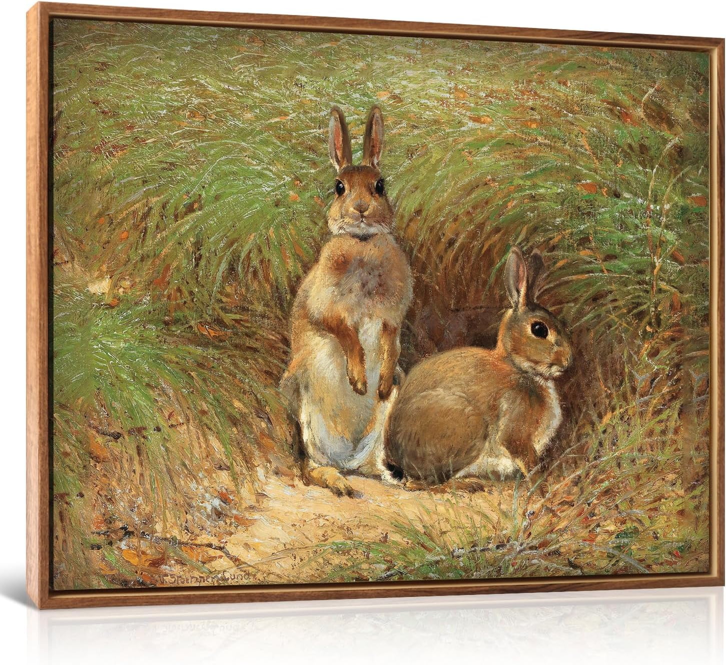 Aaheei Vintage Two Bunnies Wall decor Woodd Oil Poster Rabbit Posters ...