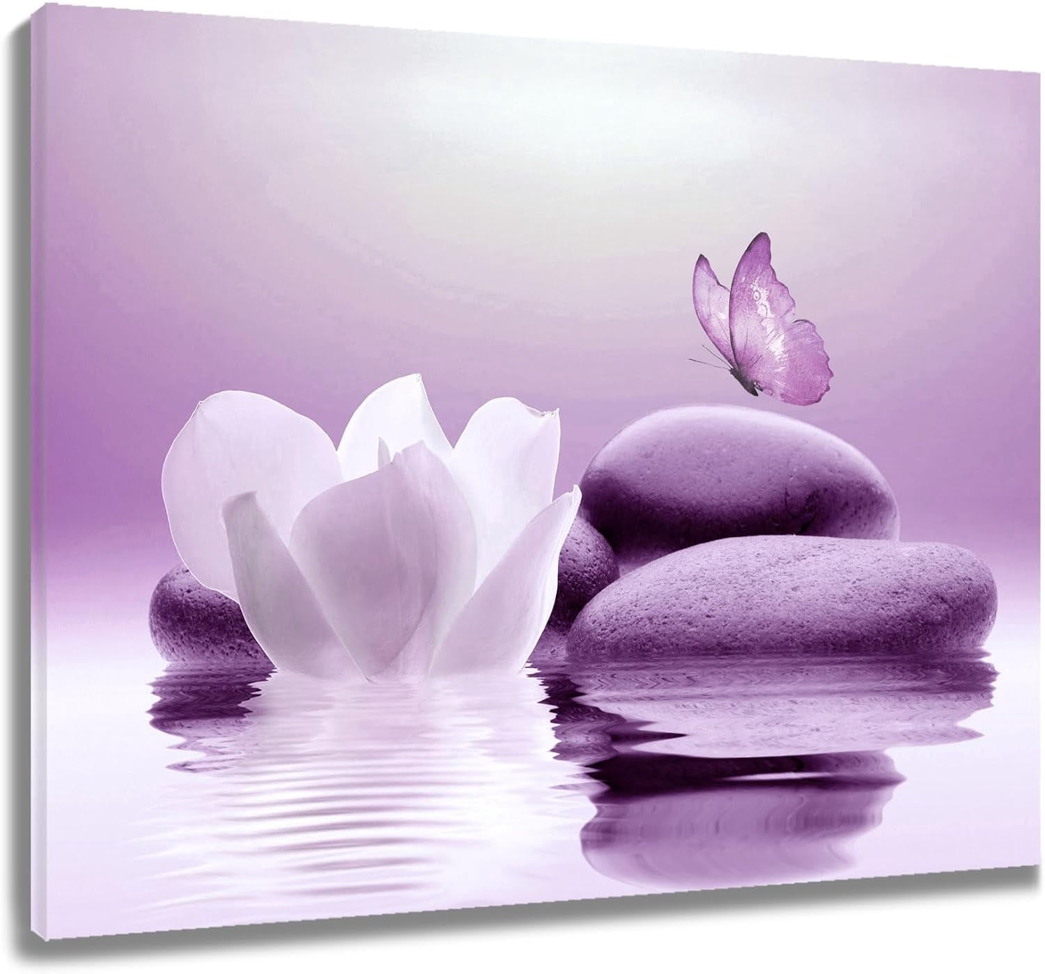 Aaheei Zen Stone Canvas Wall Art Water Lily and Purple Butterfly on the ...