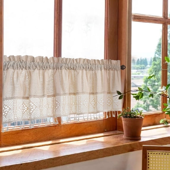 Aaihamo Linen Lace Short Curtain, Tassel Small Curtain for Cabinet ...