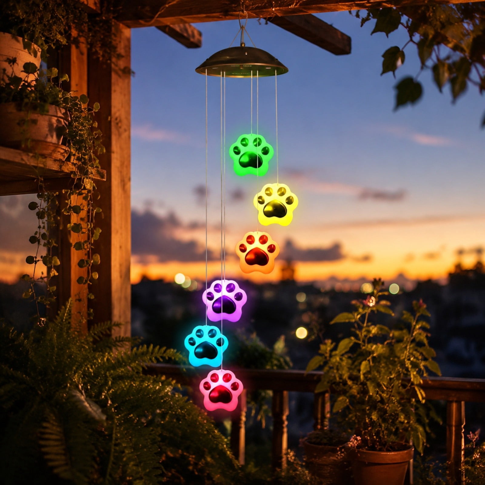 Aaihamo Solar Cat Paw Wind Chime Light, Color Changing Solar LED ...
