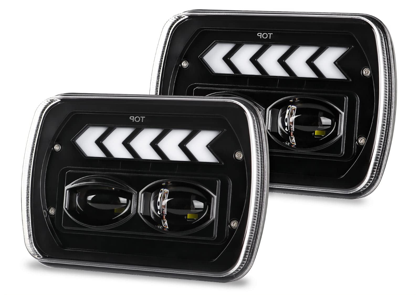 Aaiwa 5x7 LED Headlights with High/Low Beam, White DRL Arrow Sequential ...