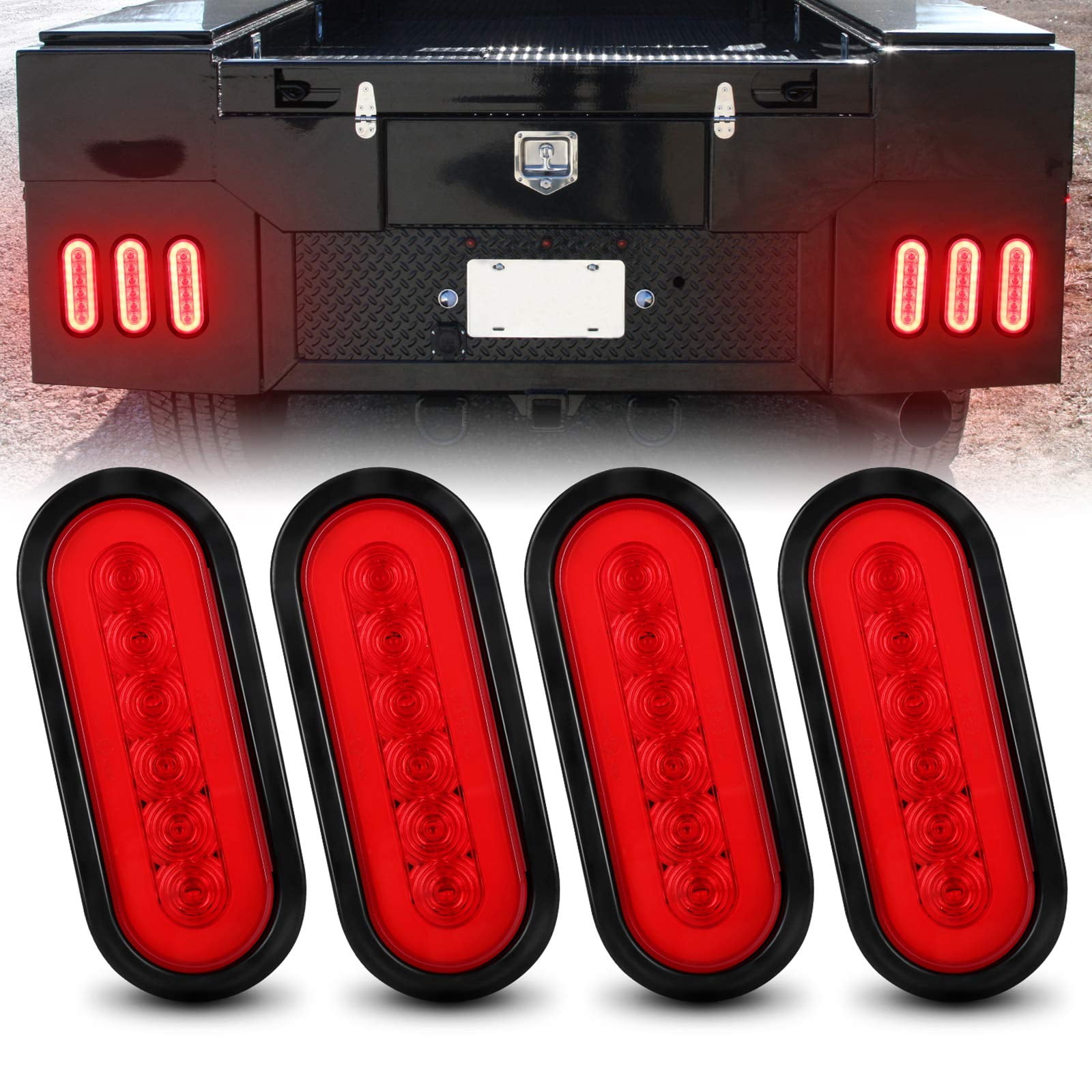 Aaiwa 6" Oval Red OIF8 LED Trailer Tail Lights 4PCS, Turn Stop Brake ...