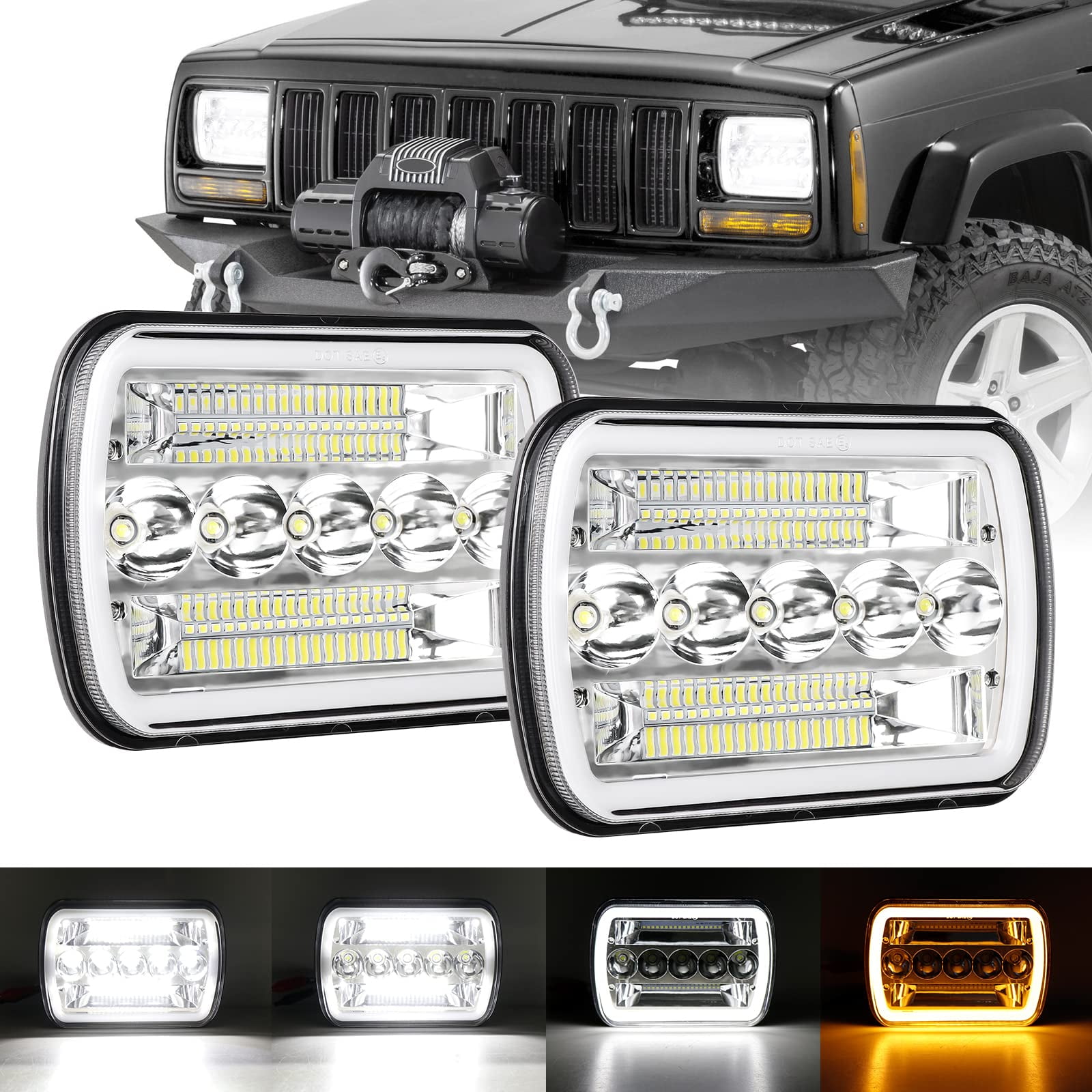 Aaiwa Led Headlights, 5x7 CM31 7x6 Sealed Beam LED Headlight with Halo ...