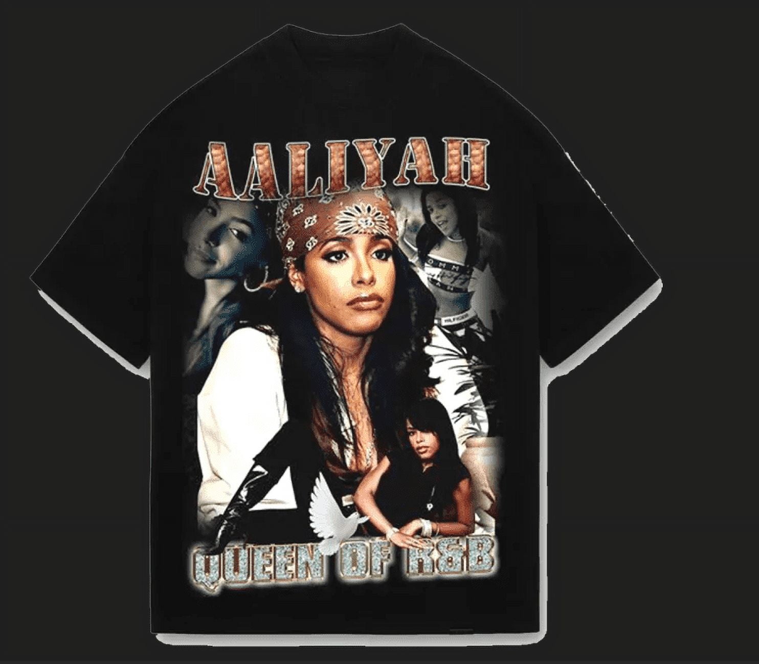 Aaliyah - Bootleg Oversize Black T Shirt Queen Of The RNB T Shirt Tee ...