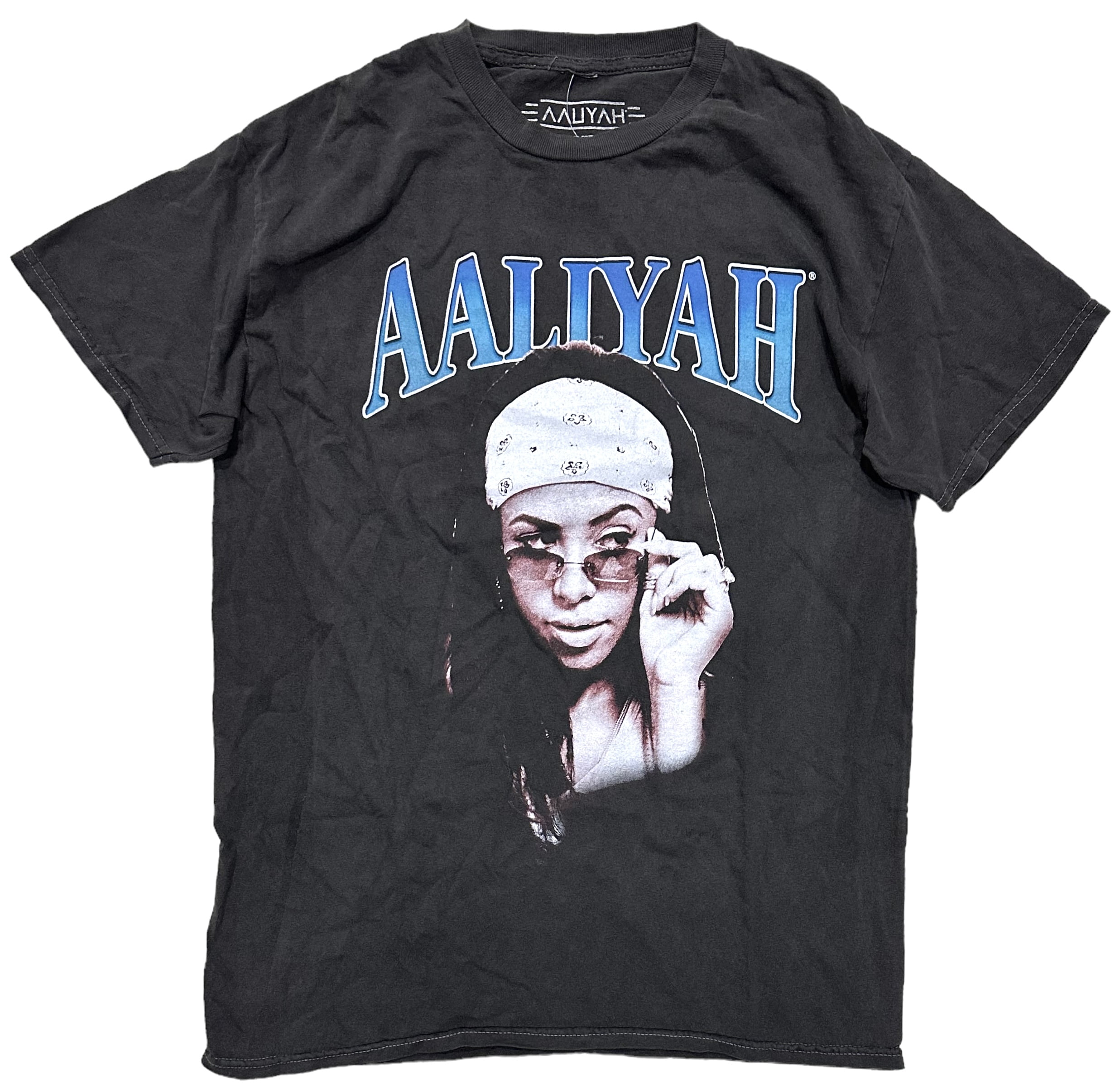 Aaliyah Men's Officially Licensed Black Wash Garment Dyed Graphic Tee T-Shirt (XX-Large, Black ...