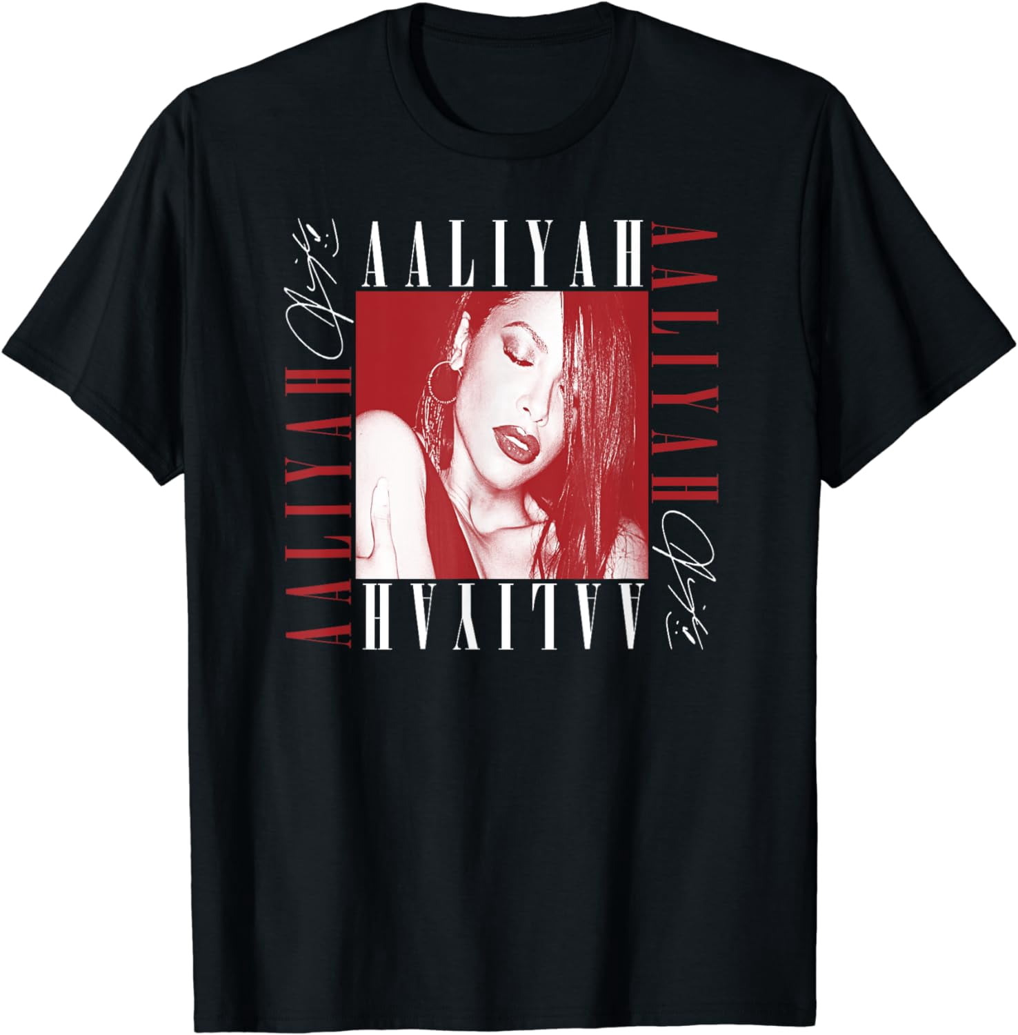 Aaliyah Squared Autograph Logo in Red R&B Hip Hop Music Fan T-Shirt ...