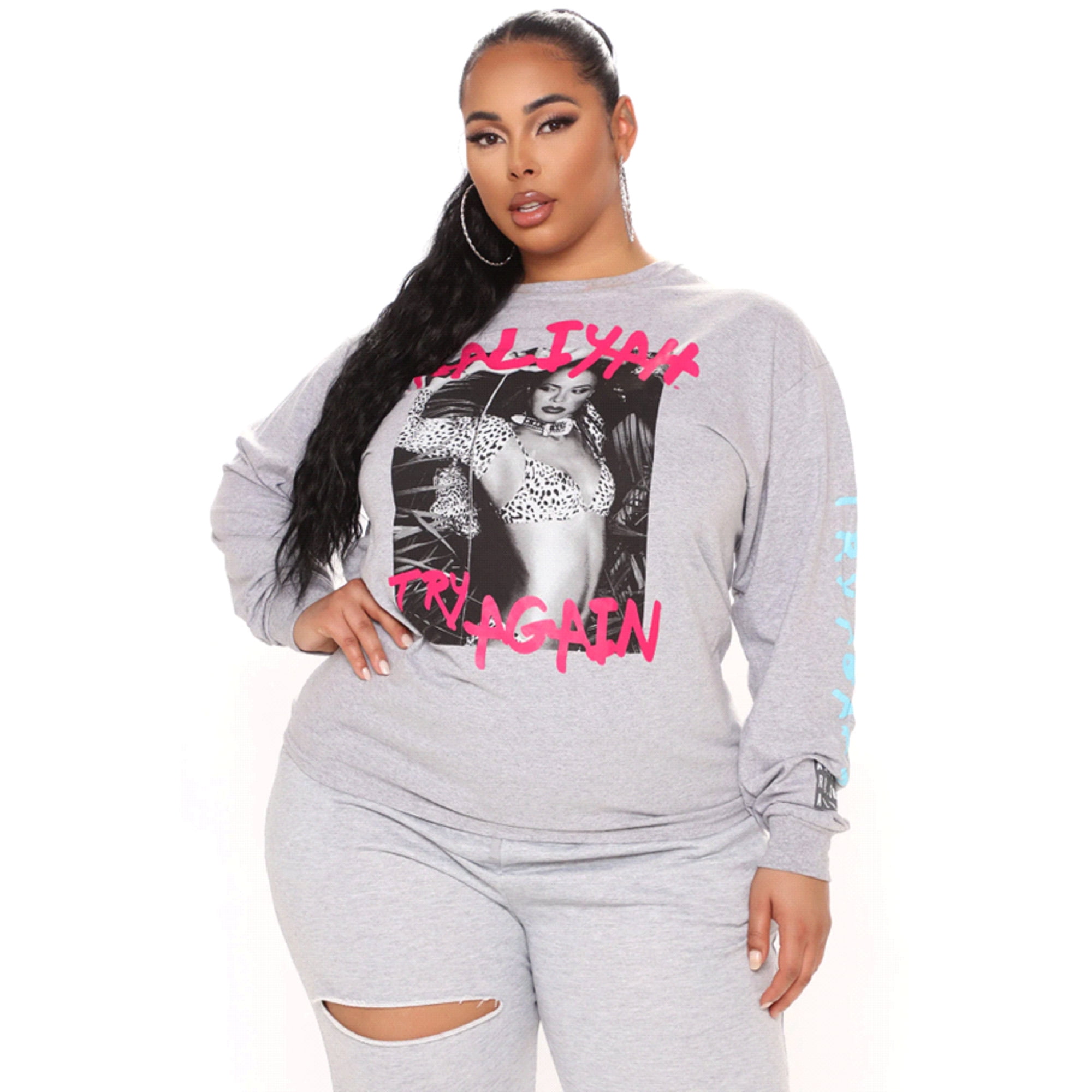 Aaliyah Try Again Women's Plus Size Long Sleeve T-Shirt - (3X ...