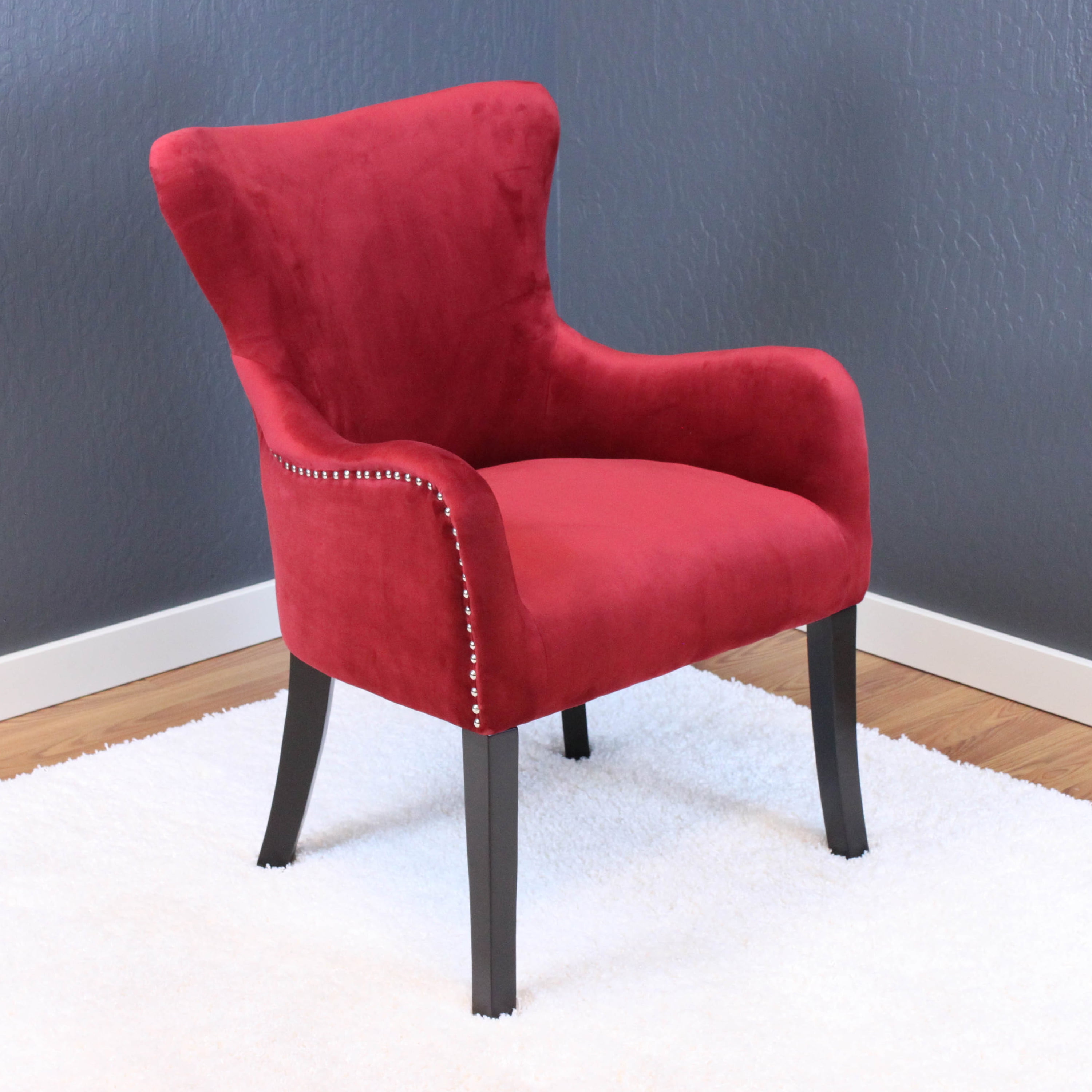 Aalten Deep Red Velvet Arm Chair - Walmart.com