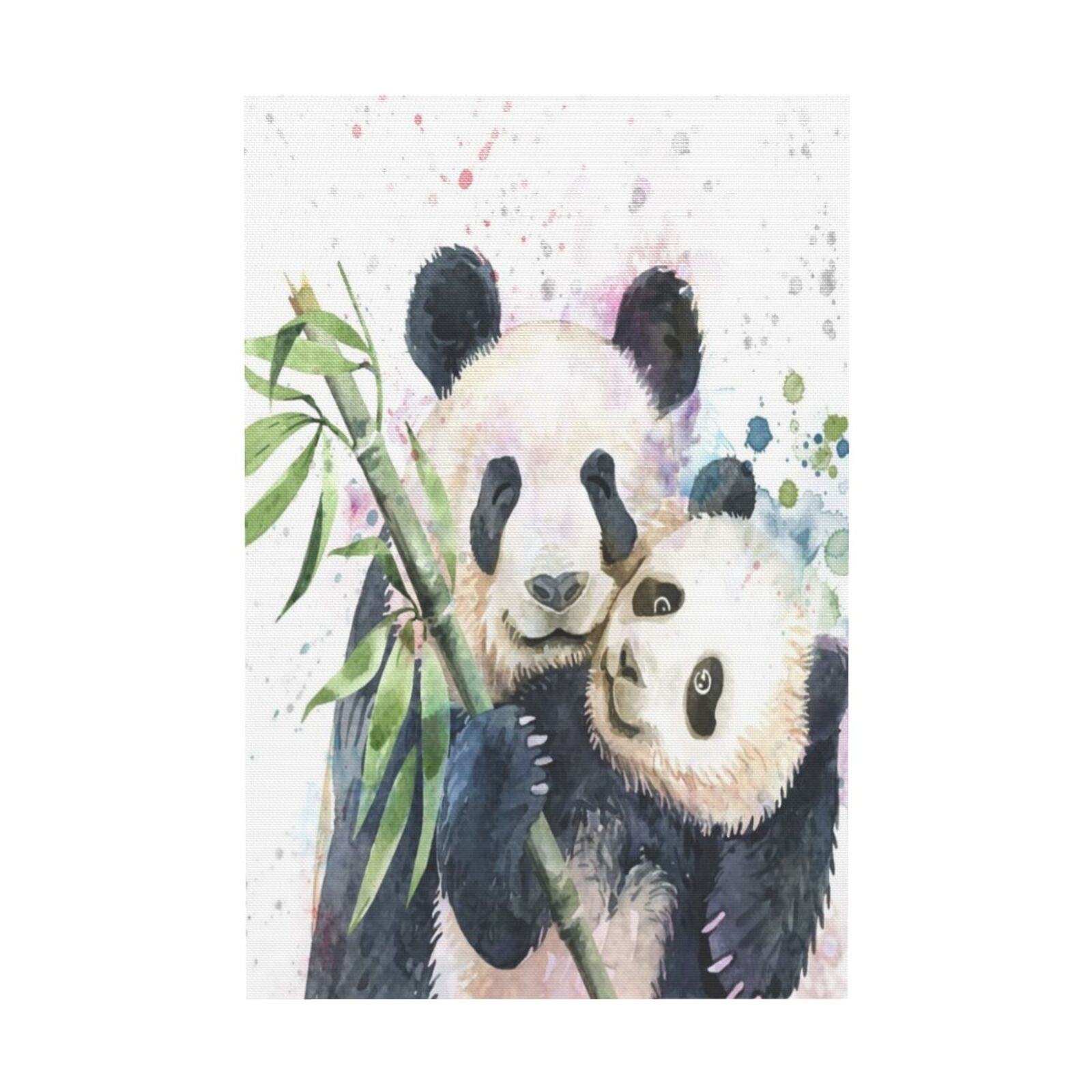 Aaoeni Adorable Panda Duo Watercolor Canvas: Charming, hand - painted look, cute animal art ...