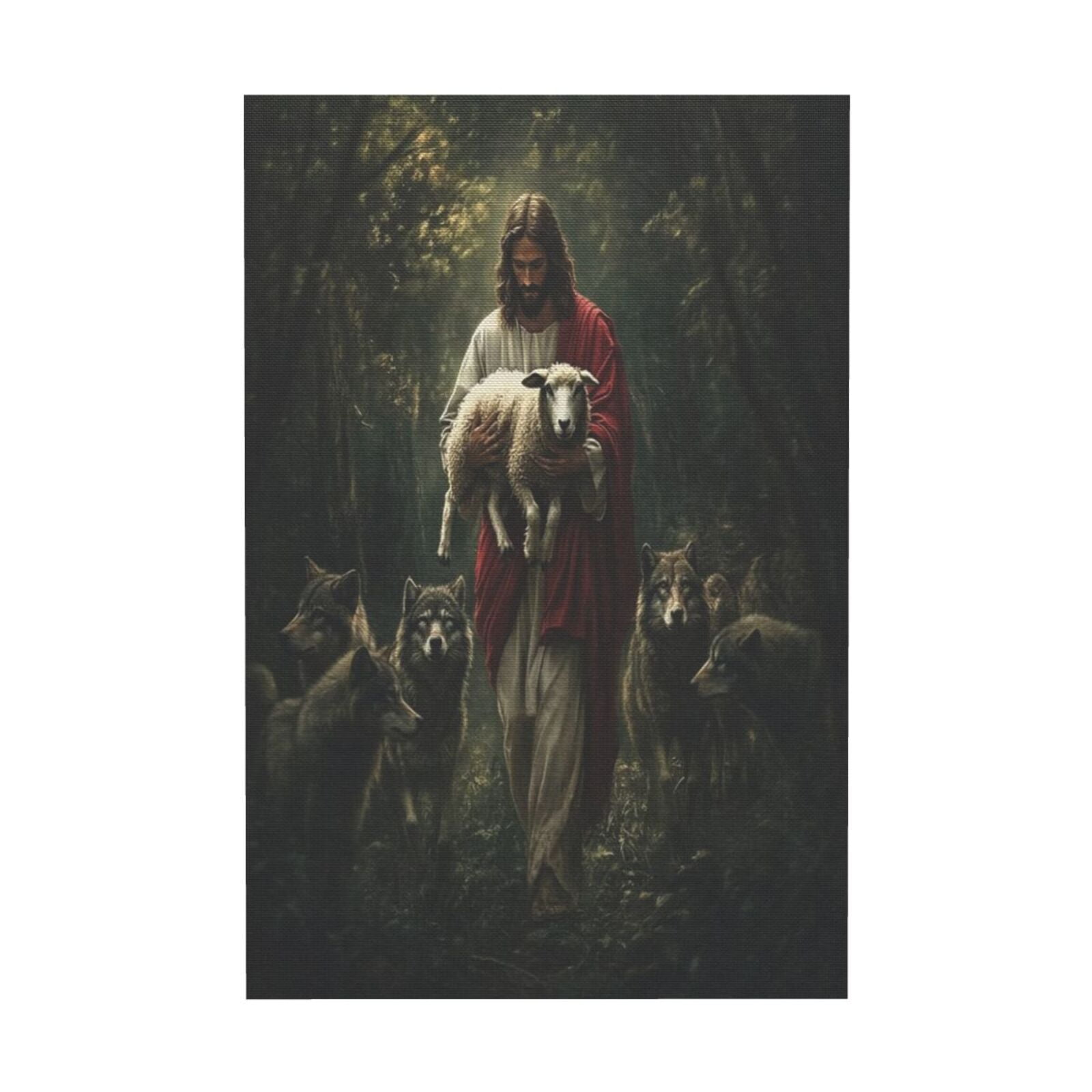 Aaoeni Captivating! Jesus Holding Lamb Among Wolves Canvas Poster ...