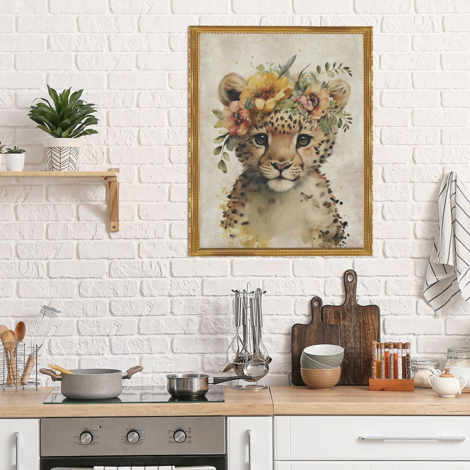 Aaoeni Incredibly Adorable! Baby Cheetah Canvas Art with Floral Accents ...