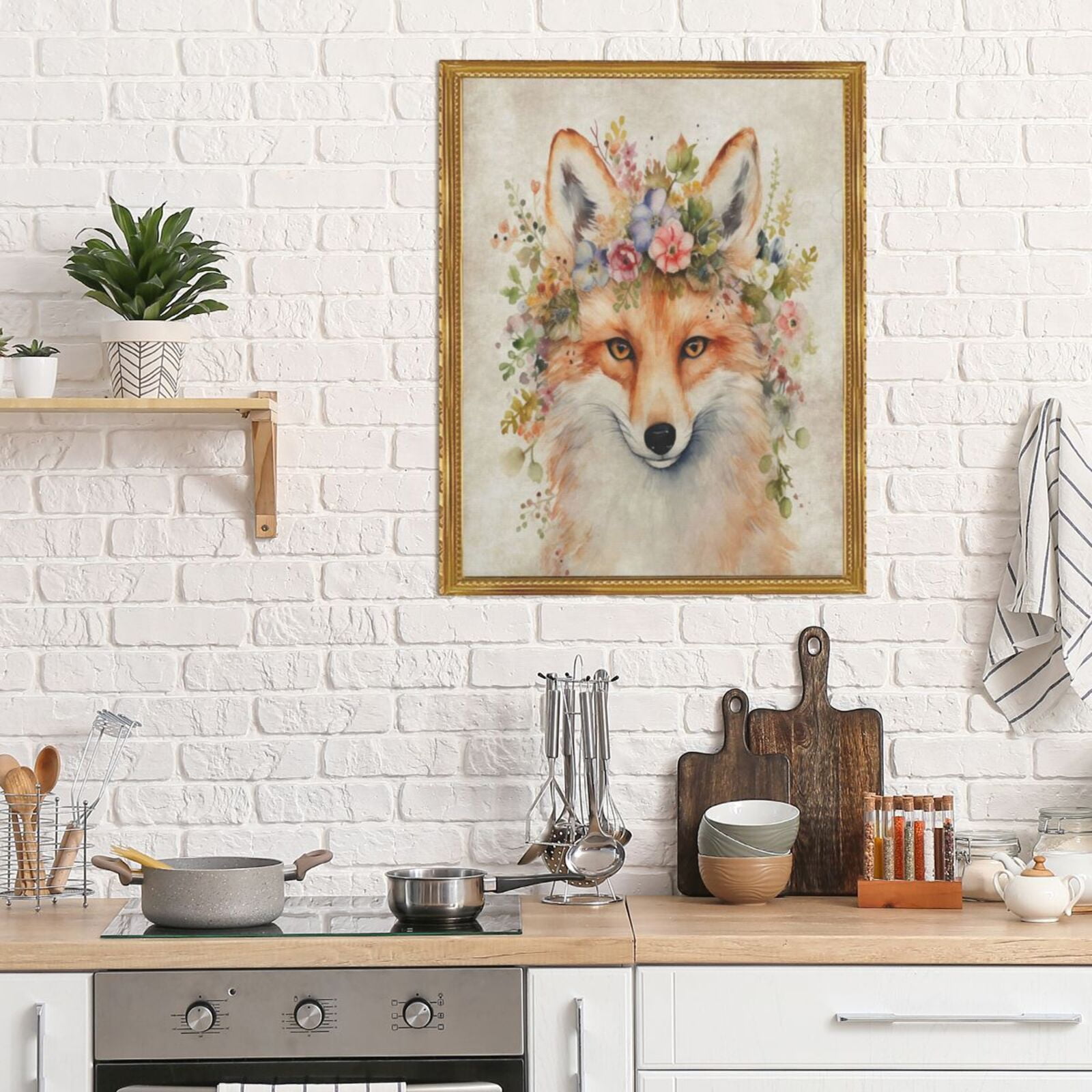 Aaoeni Stunningly Beautiful! Fox Canvas Art with Floral Headdress ...