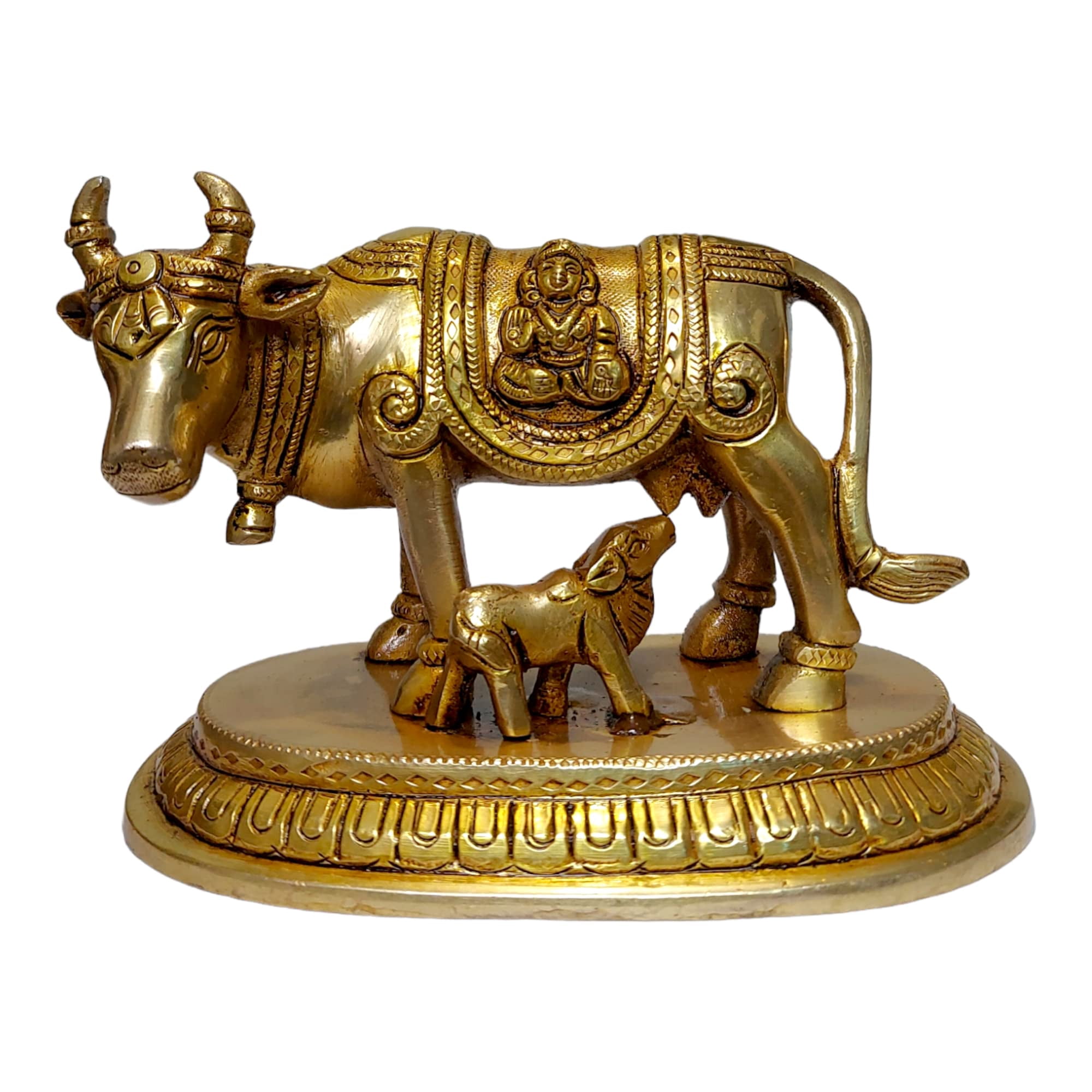 AargKraft Handmade Brass Golden Kamdhenu Cow with Calf | Vastu Gau MATA ...