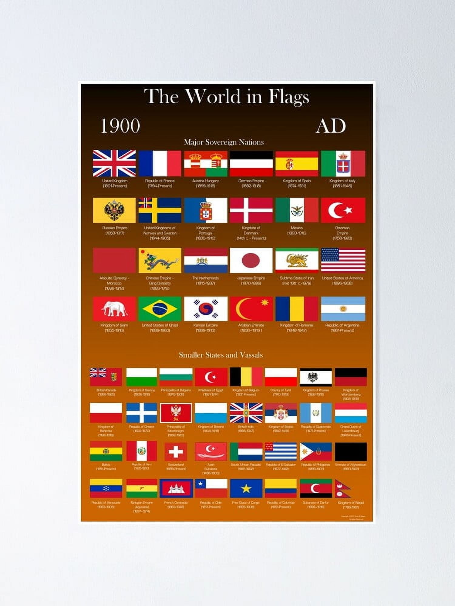 Aaroca 1900 AD Flags of the World Poster Artwork Decor for Living Room ...