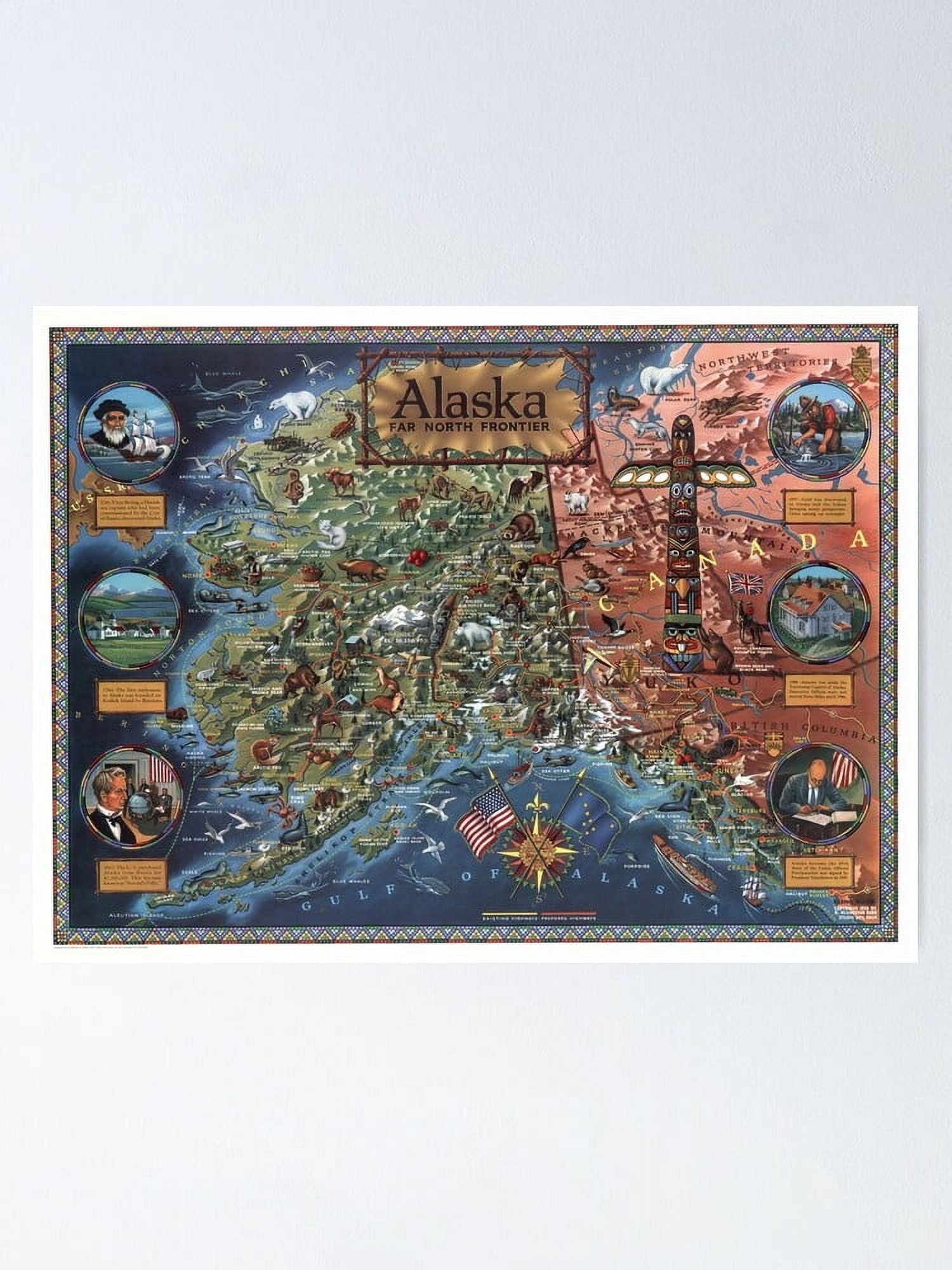 Aaroca 1959 Vintage Alaska Pictoral Map Poster Painting Artwork Modern ...