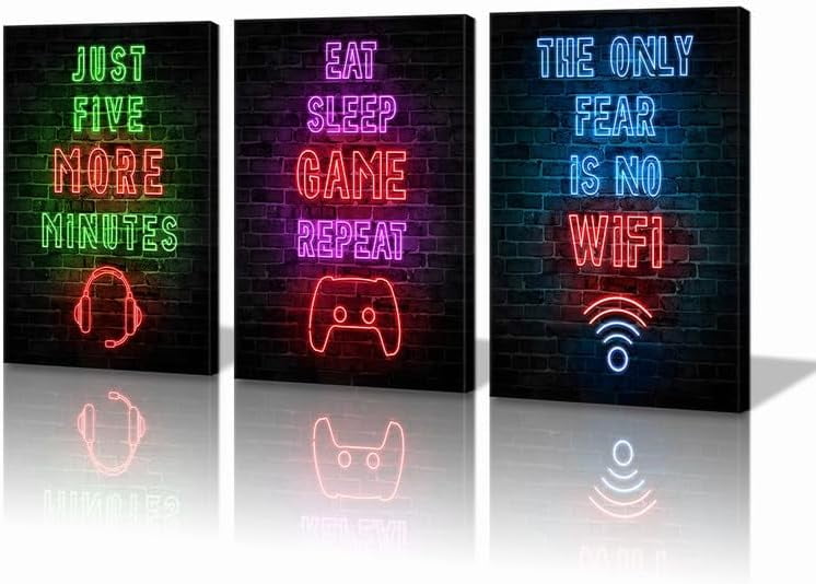 Aaroca 3 Pcs Neon Gamer Symbol Canvas Wall Art Paintings, Gaming Signs ...