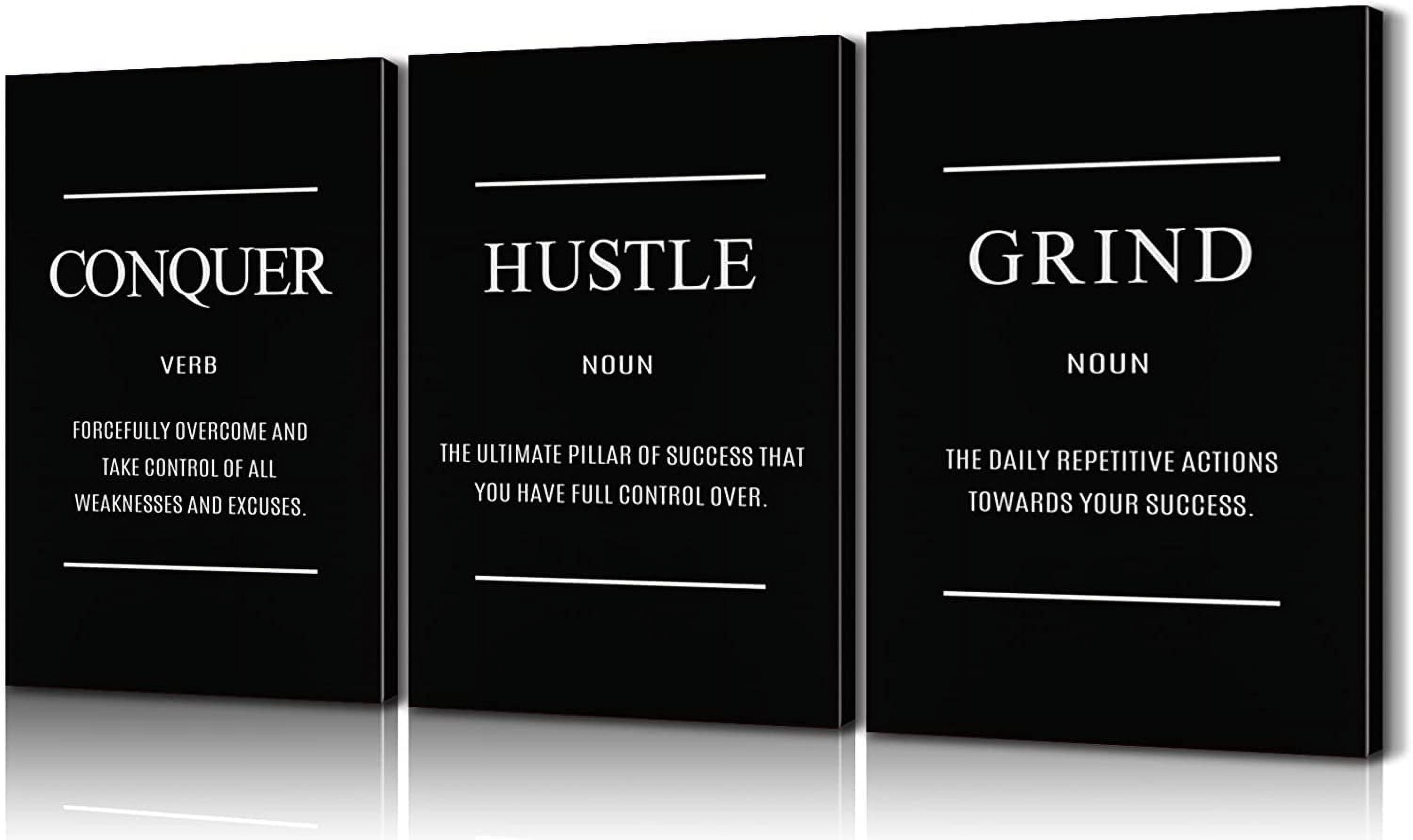 Aaroca 3 Piece Inspirational Wall Art Conquer Grind Hustle Wall Art ...