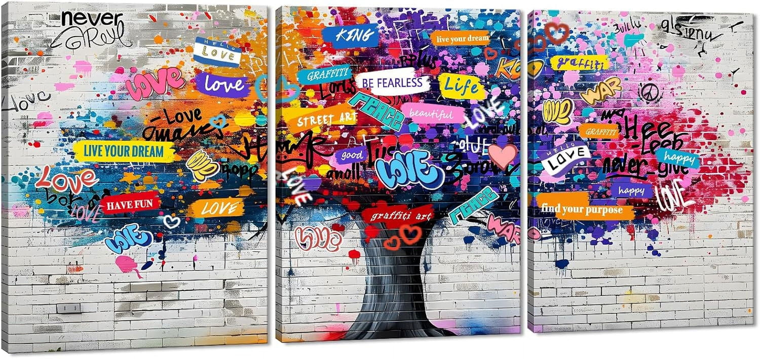 Aaroca 3 Pieces Tree of Life Graffiti Wall Art Colorful Abstract Tree ...
