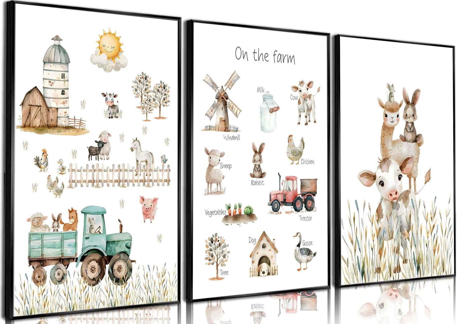 Aaroca 3Pcs Farm Animals Nursery Canvas Wall Art Baby Barnyard Small ...