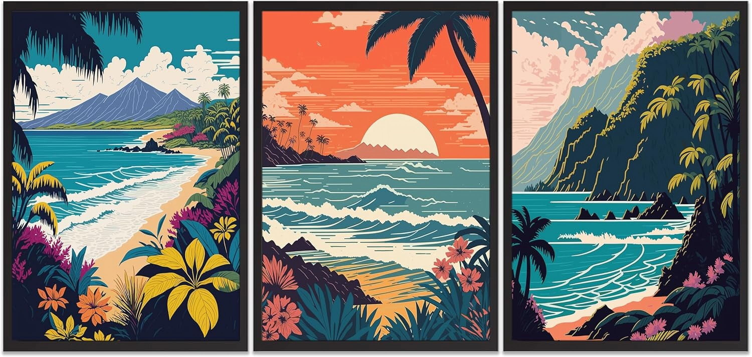 Aaroca 3Pcs Hawaii Travel Retro Exotic Tropical Canvas Posters Ocean ...