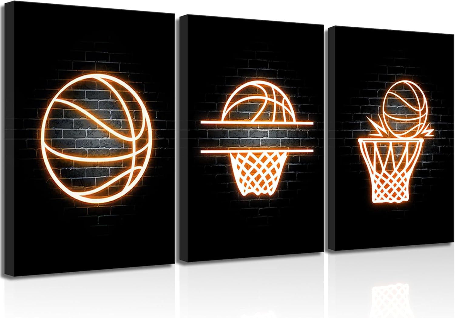 Aaroca 3pcs Creative Basketball Canvas Wall Art Neon Painting Wall ...