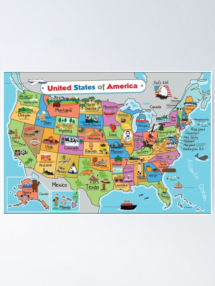Aaroca 50 States Of America Map Poster Artwork Decor for Living Room ...