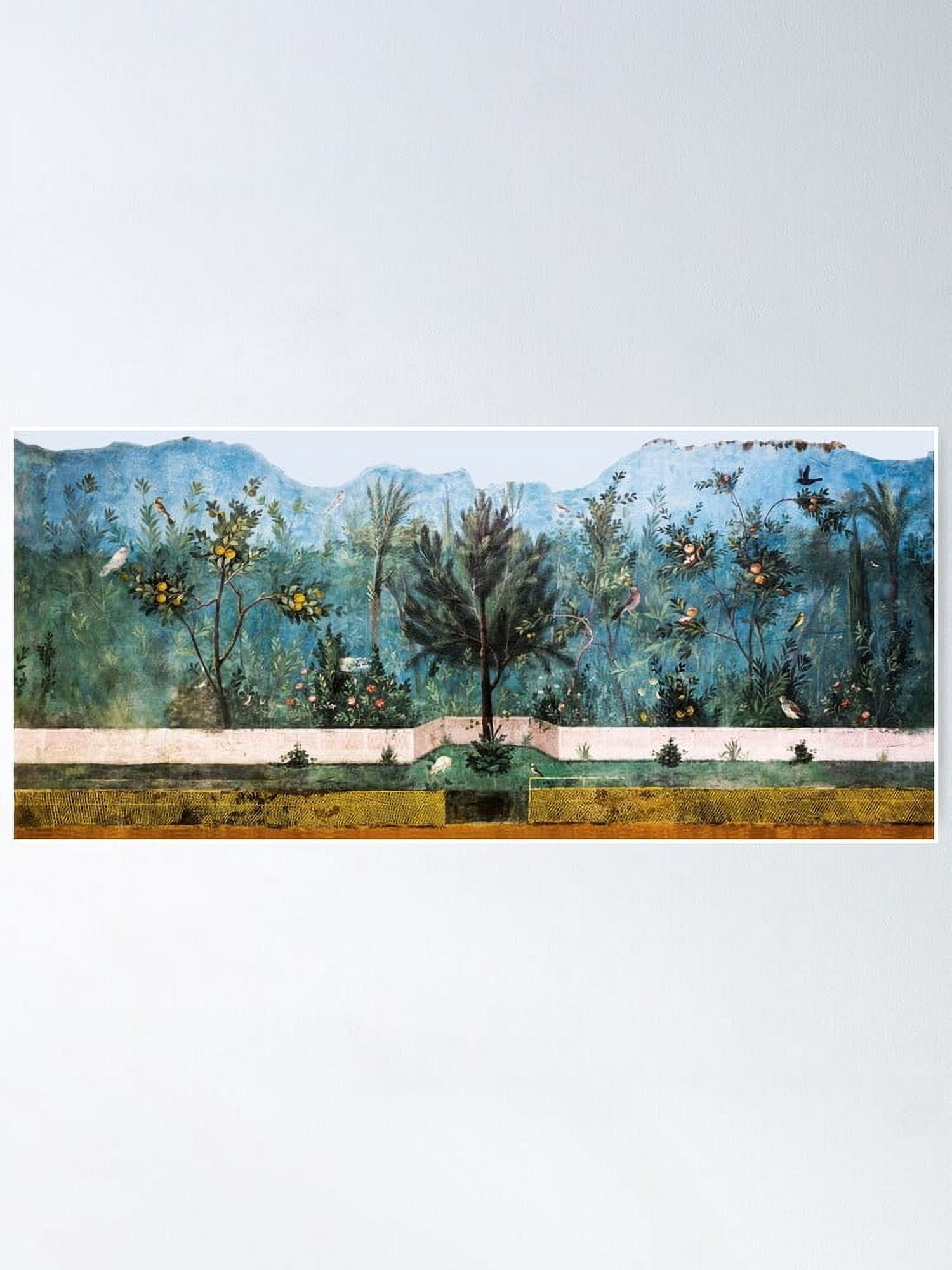 Aaroca ANTIQUE ROMAN WALL PAINTING Flower Garden Flying Birds Pine ...