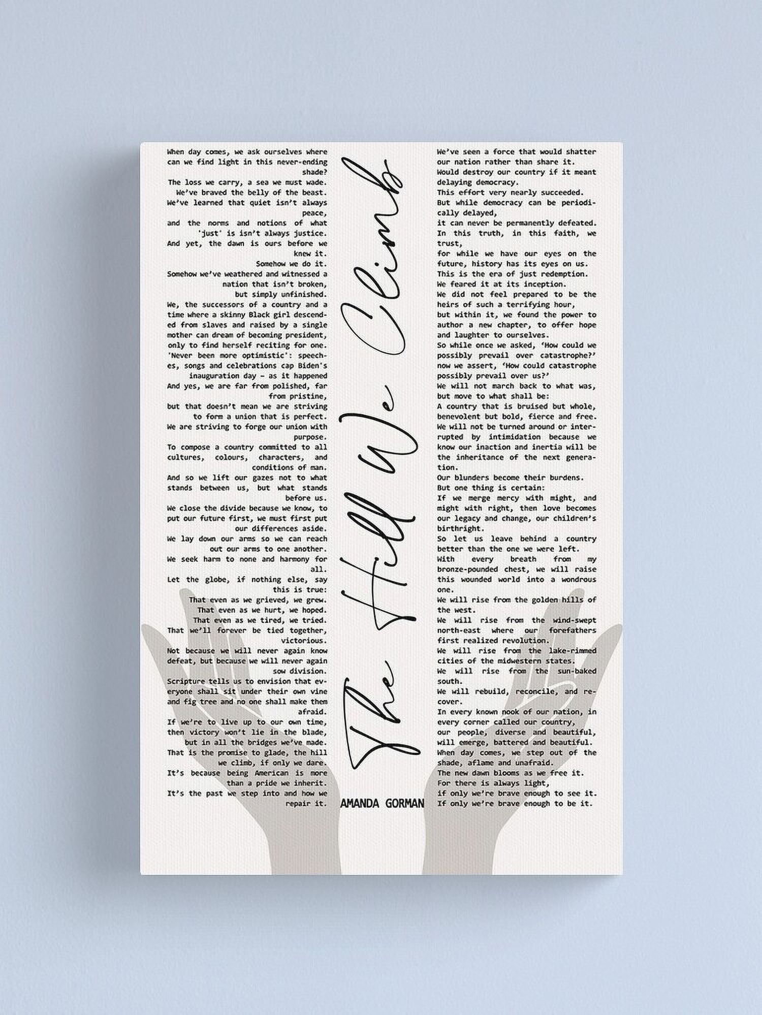 Aaroca Amanda Gorman Full Poem - The Hill We Climb Canvas Print ...