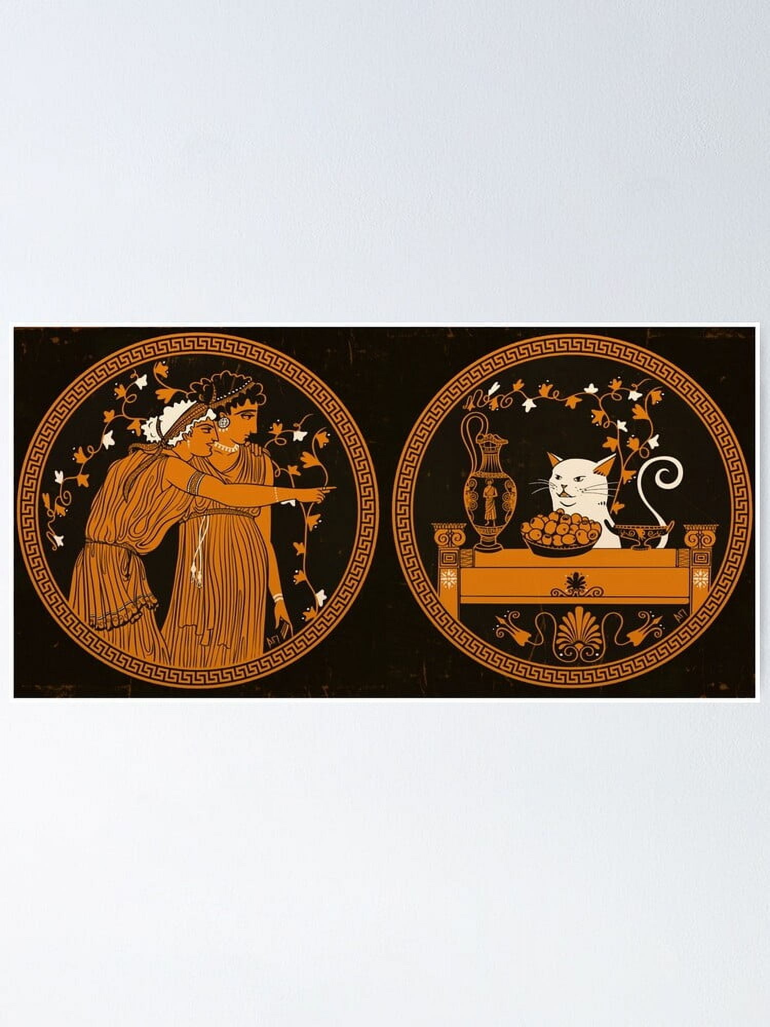 Aaroca Ancient Greek Vase Cat Meme Poster Classic Decoration for Office ...