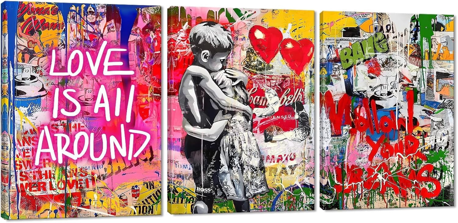 Aaroca Banksy Canvas Wall Art Street Figure Graffiti Wall Art Colorful ...