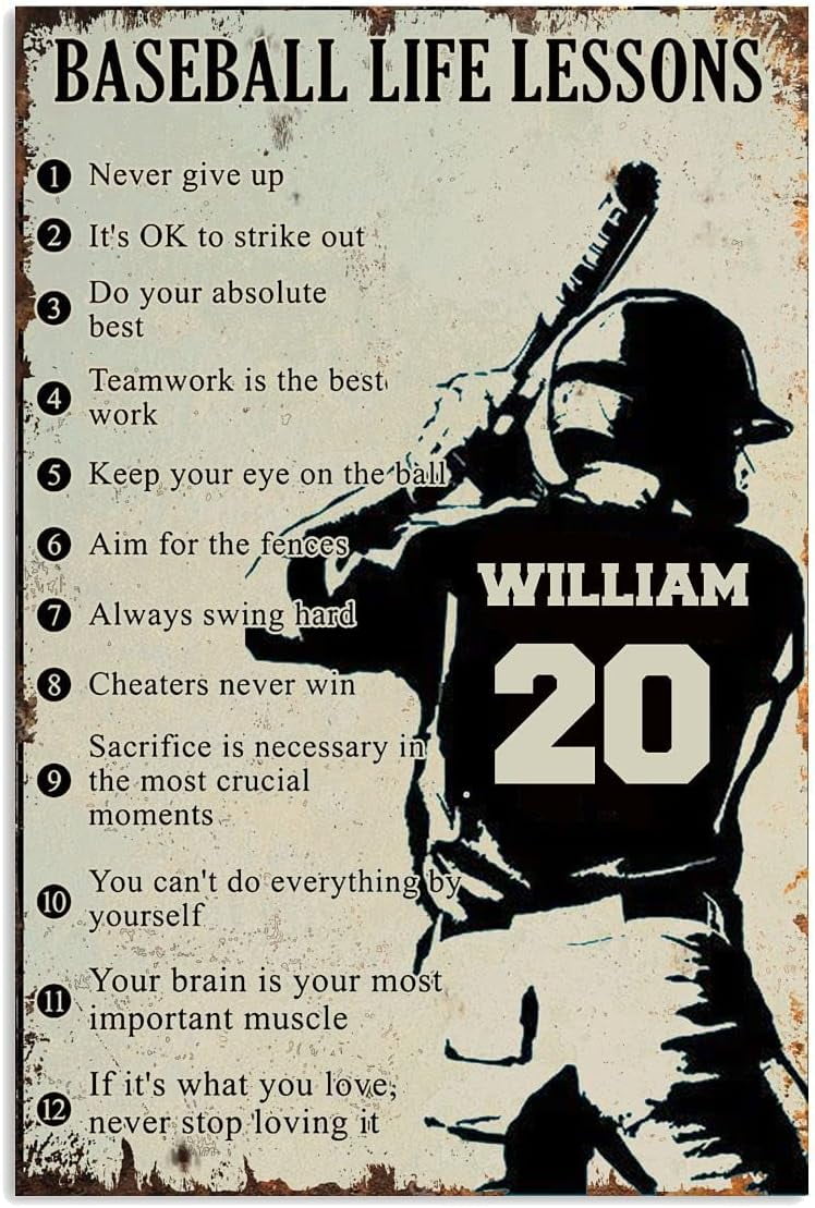 Aaroca Baseball Life Lessons Vertical Poster Name Number Custom Poster ...