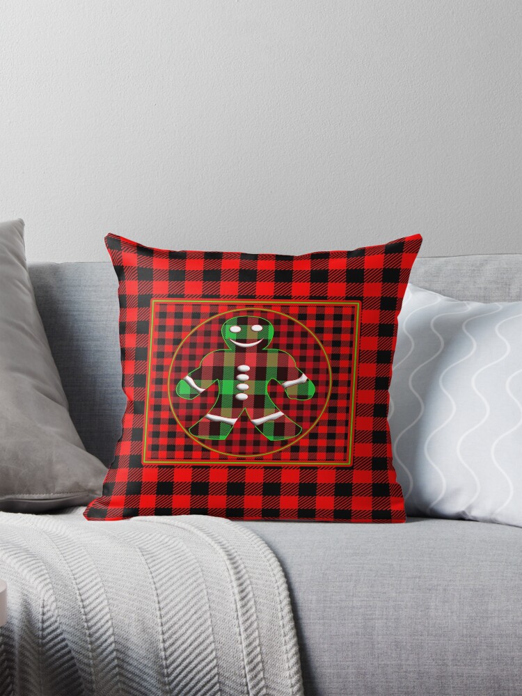Aaroca CHECKERED PLAID LINE PATTERN WITH A GINGERMAN Throw Pillow ...