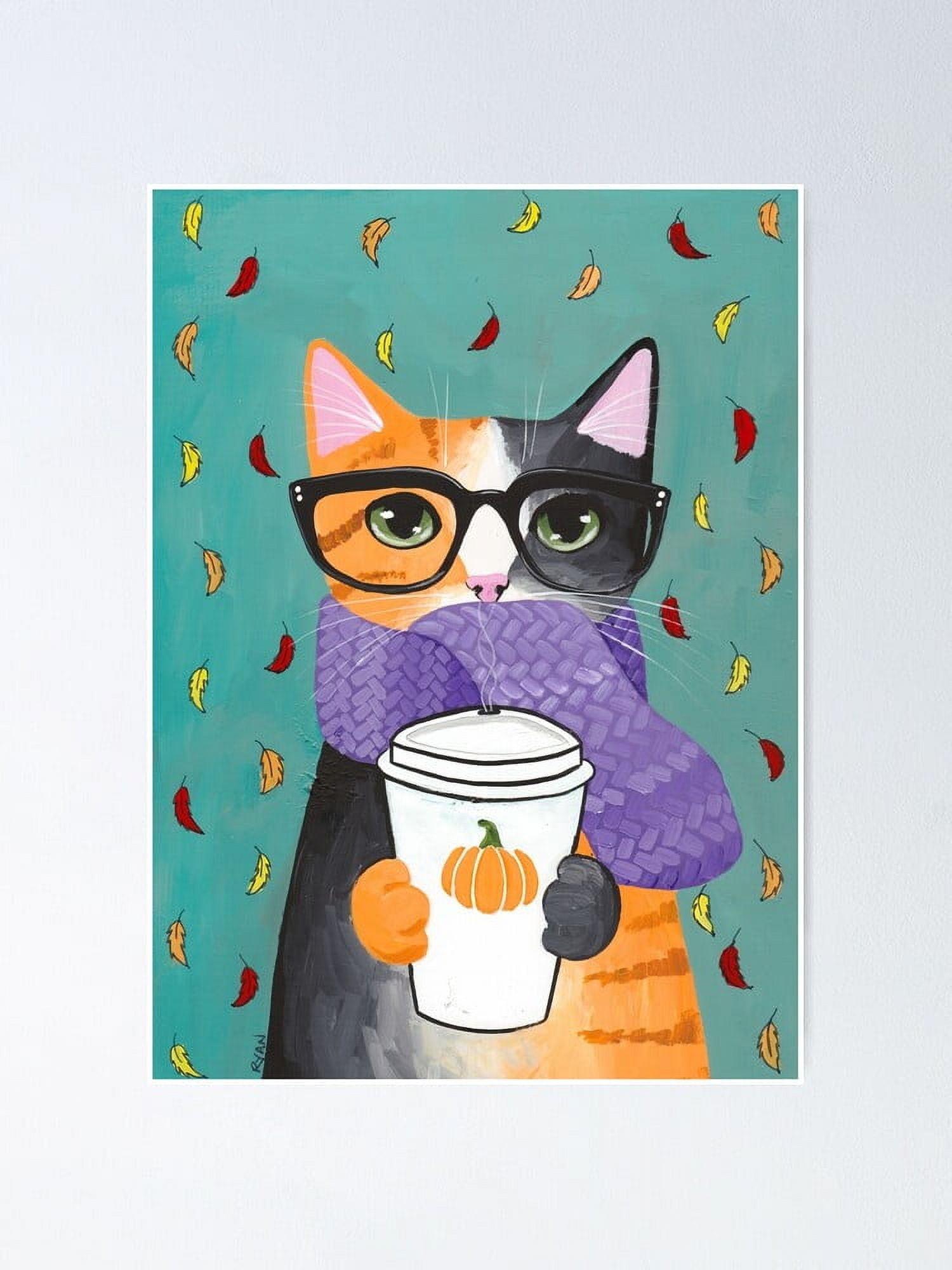 Aaroca Calico Autumn Coffee Cat Unframed Canvas Unique Wall Decor for ...