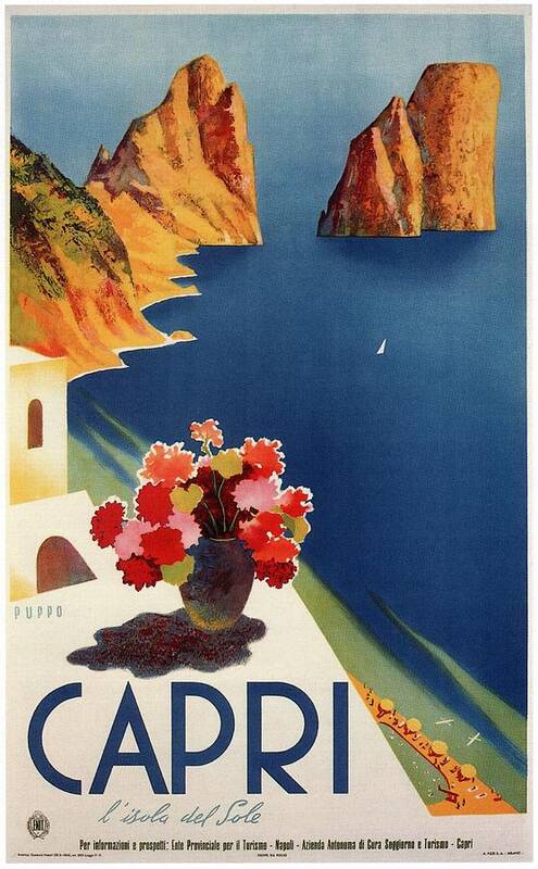 Aaroca Capri Island, Bay of Naples, Italy - Retro travel Poster ...