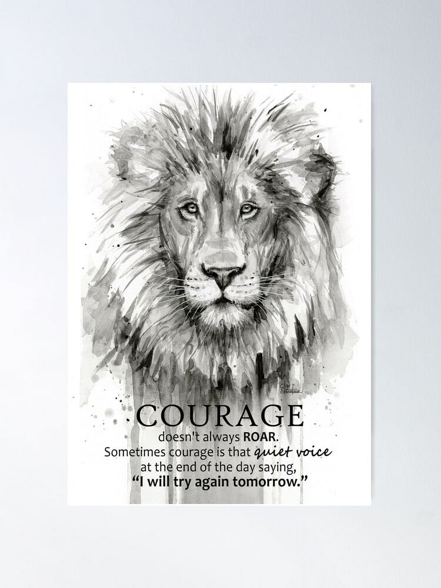Aaroca Courage Quote Lion Motivational Watercolor Poster Canvas Poster ...