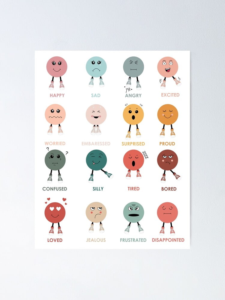Aaroca Cute Colorful Feelings Emotions Faces Chart Poster Painting ...