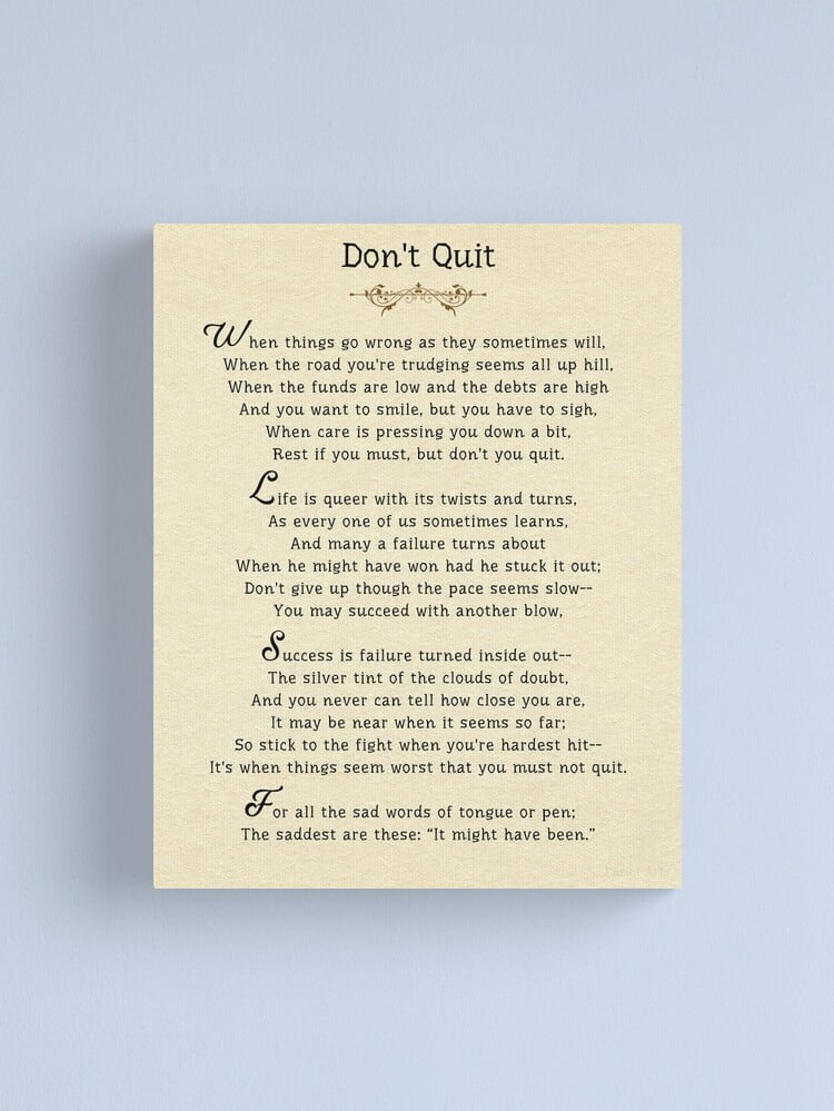 Aaroca Don't Quit - Powerful Motivational poem Canvas Print Canvas ...