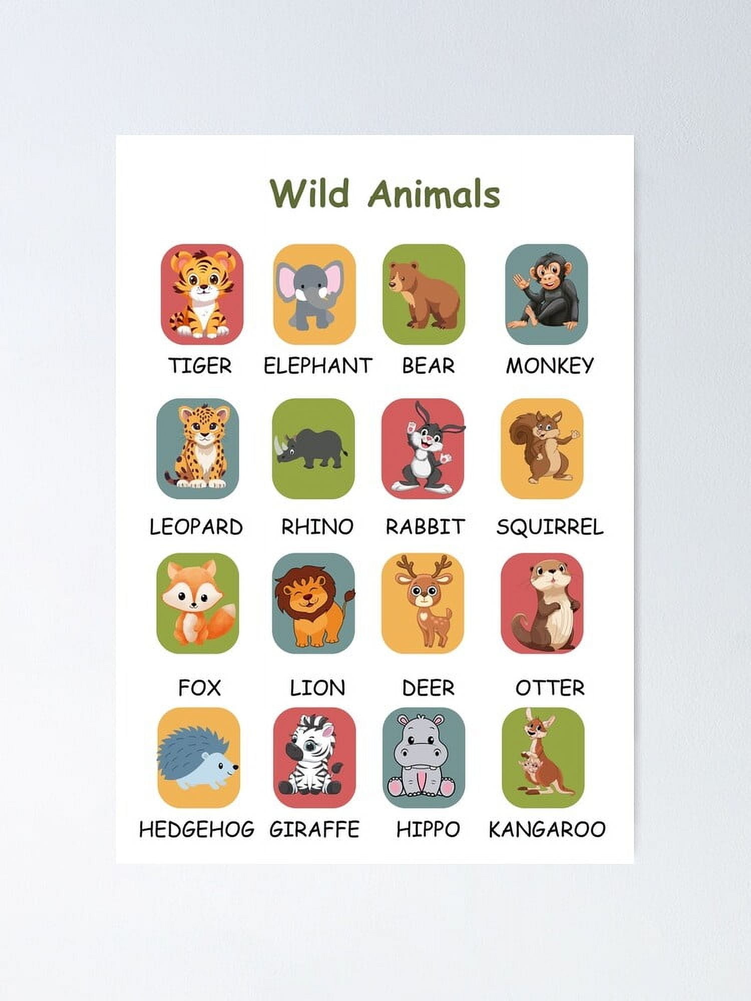 Aaroca Educational Wild Animal Poster for Kids – Fun Animal Learning ...
