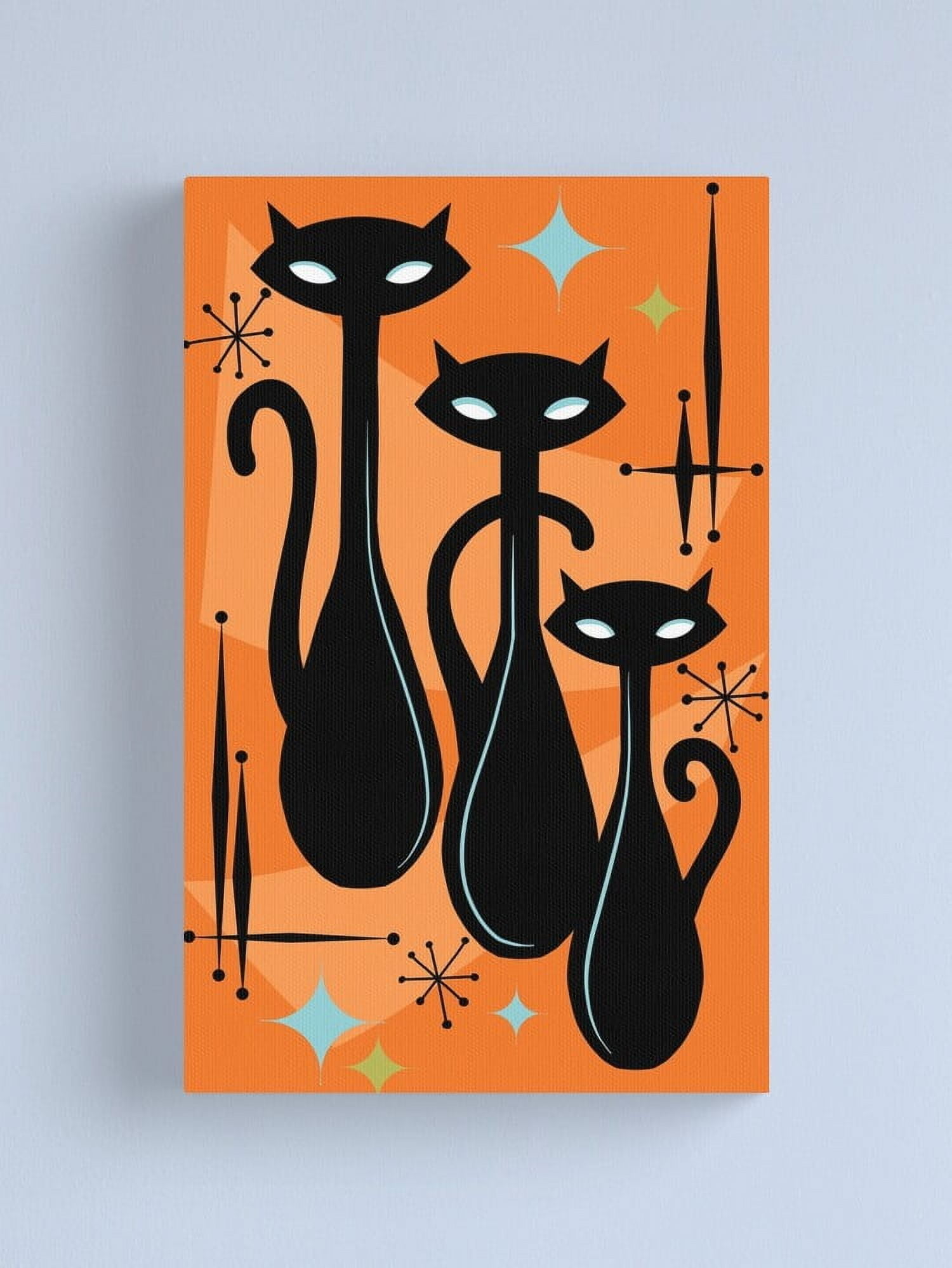 Aaroca Effervescent Orange Atomic Age Black Kitschy Cat Trio Canvas ...