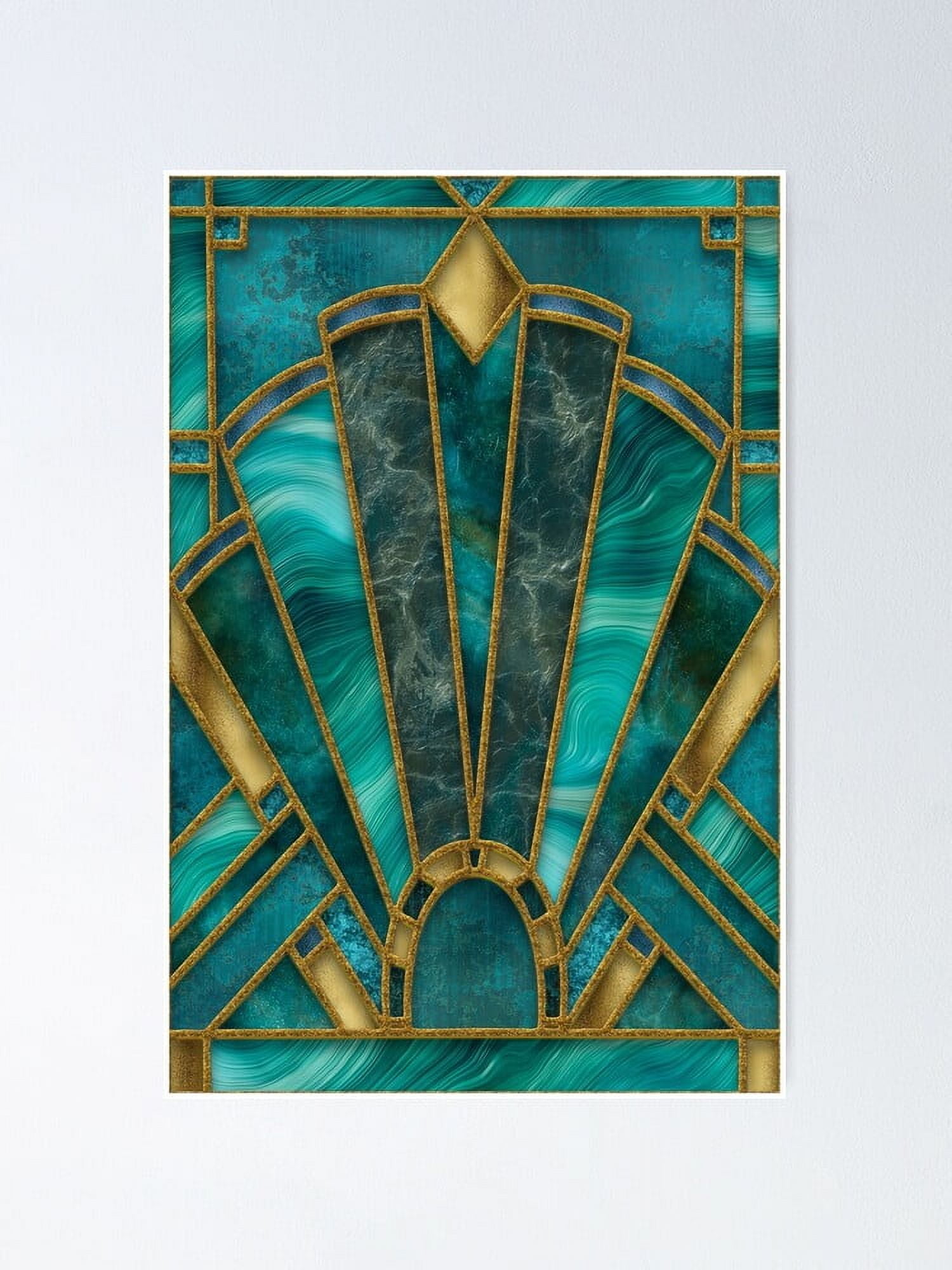 Aaroca Elegant Stained Glass Art Deco Window With Marble And Gemstone ...