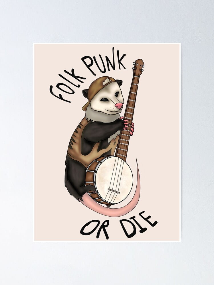 Aaroca Folk punk or die- banjo opossum Poster Canvas Poster - Modern ...