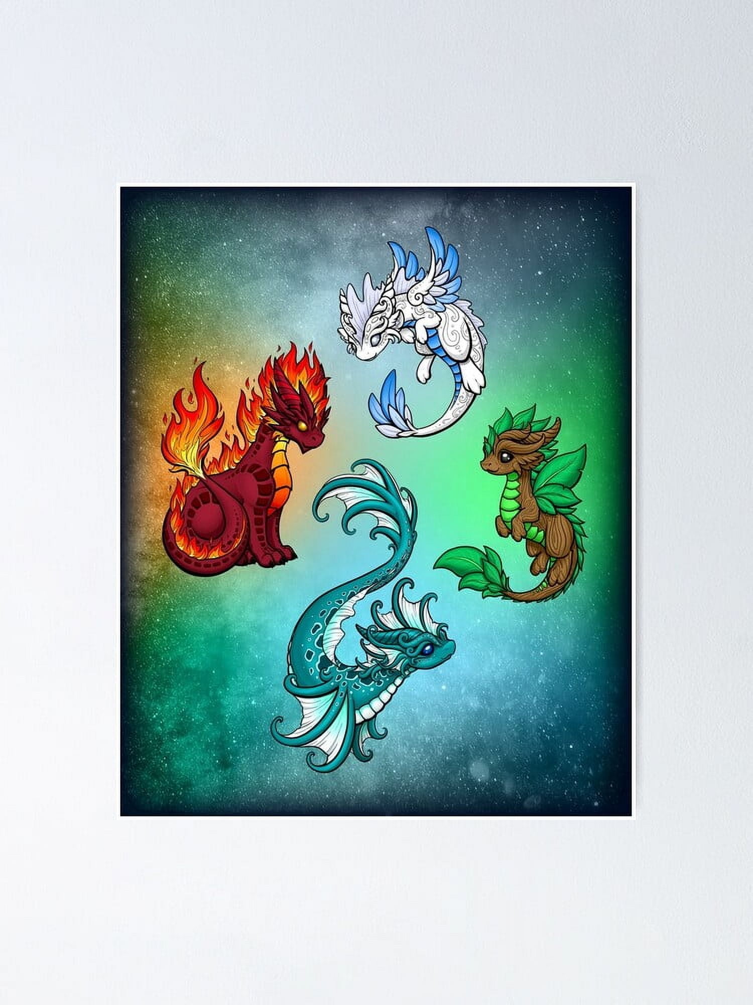 Aaroca Four Elements - Dragons Poster Classic Decoration for Office ...