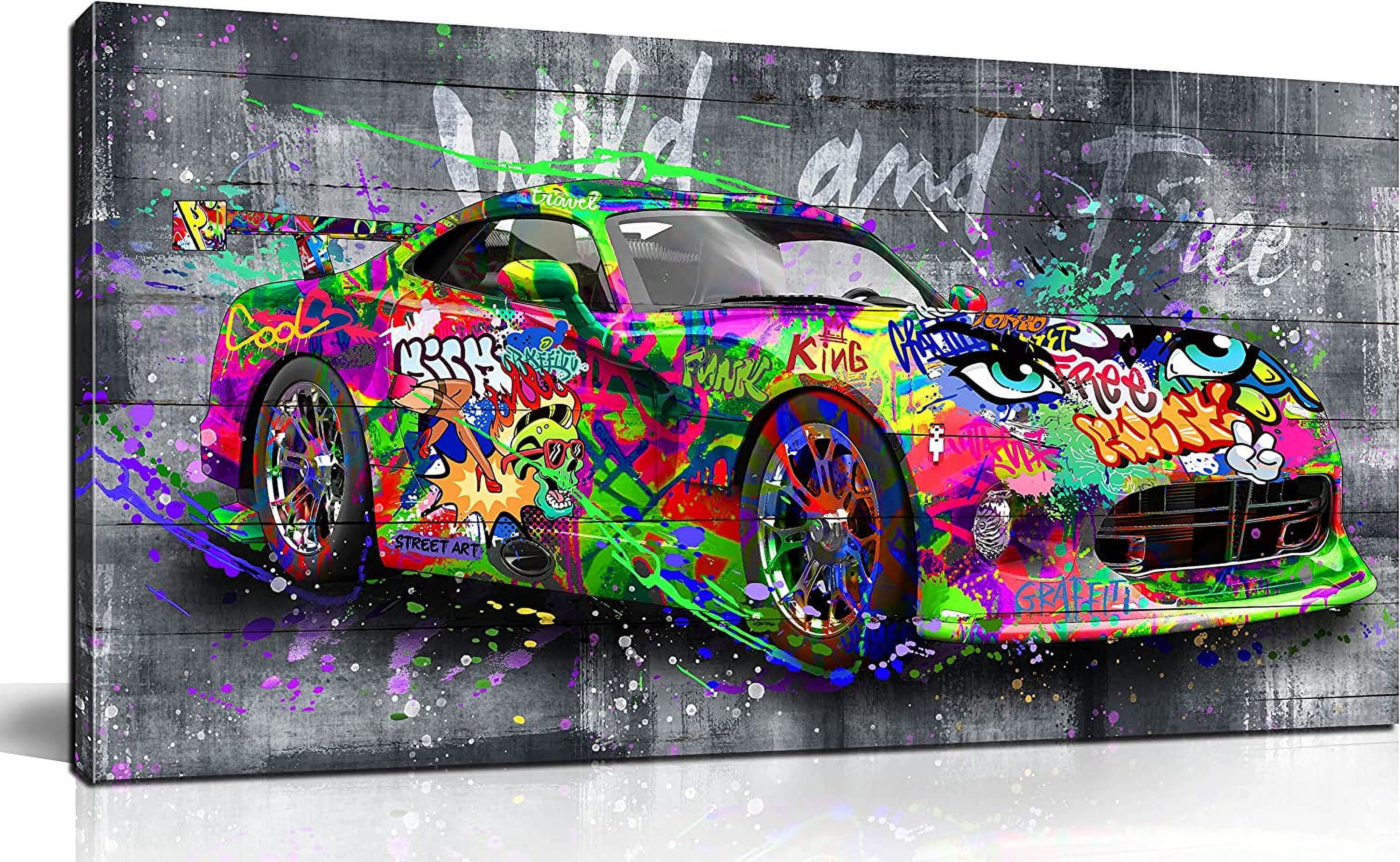 Aaroca Graffiti Car Wall-Decor - Banksy Canvas Wall Art for Bedroom ...