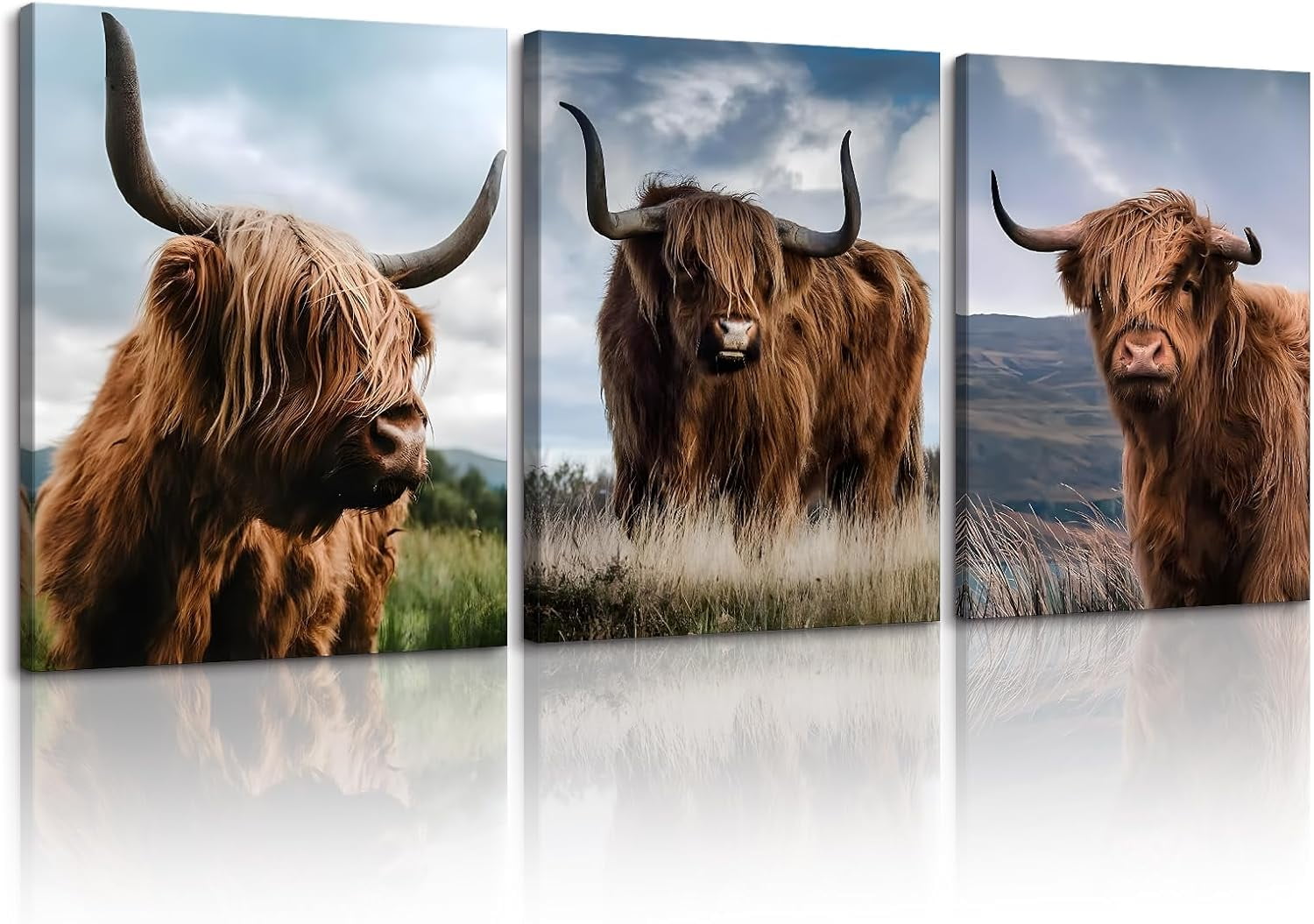 Aaroca Highland Cow Canvas Wall Art 3 Panels Vintage Cow Pictures Farm ...