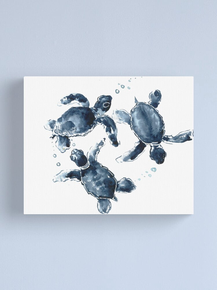 Aaroca Indigo Blue Sea Turtles Canvas Print (Unframed) Classic ...