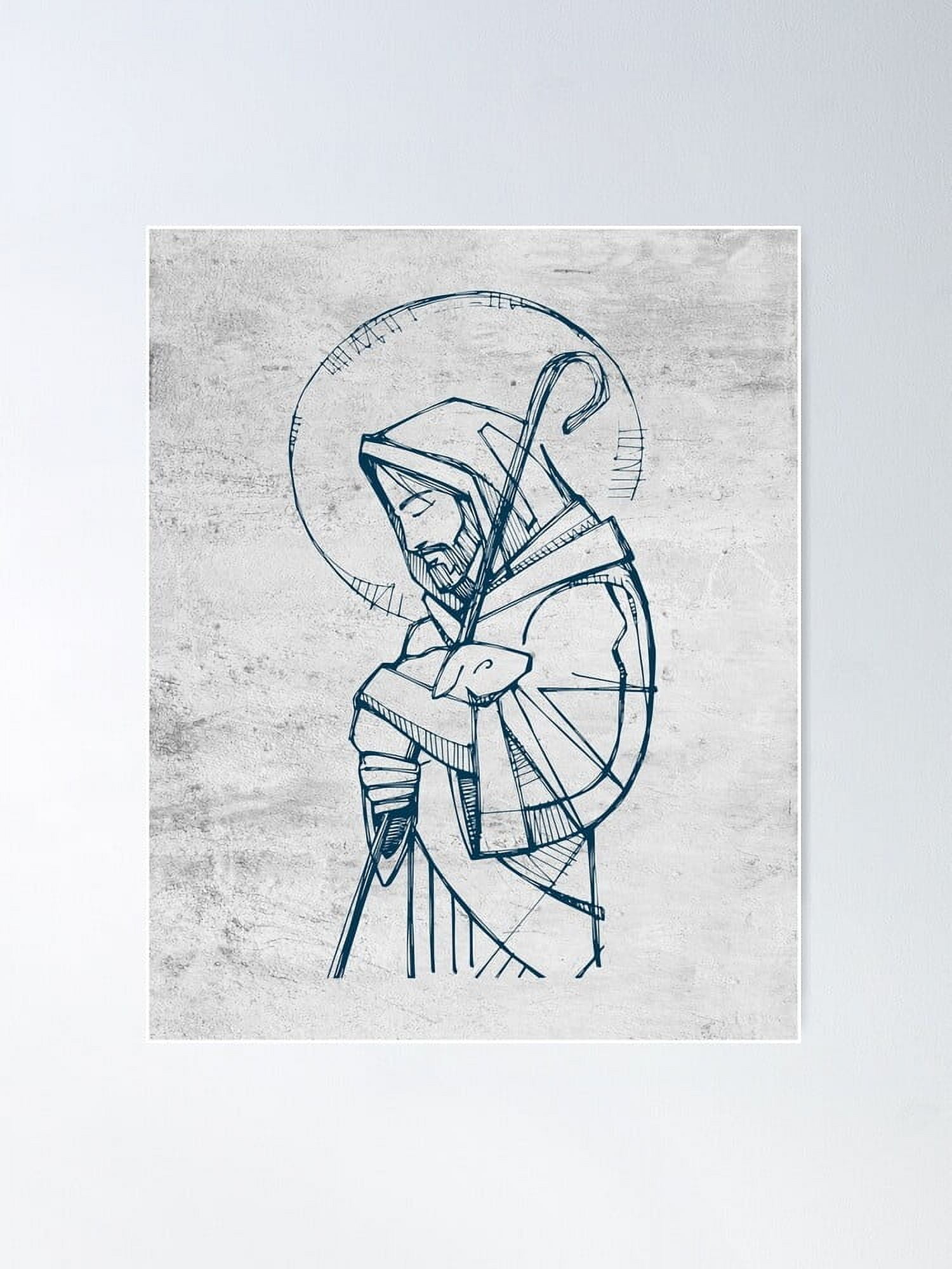 Aaroca Jesus Christ Good Shepherd ink illustration Poster Canvas Poster ...